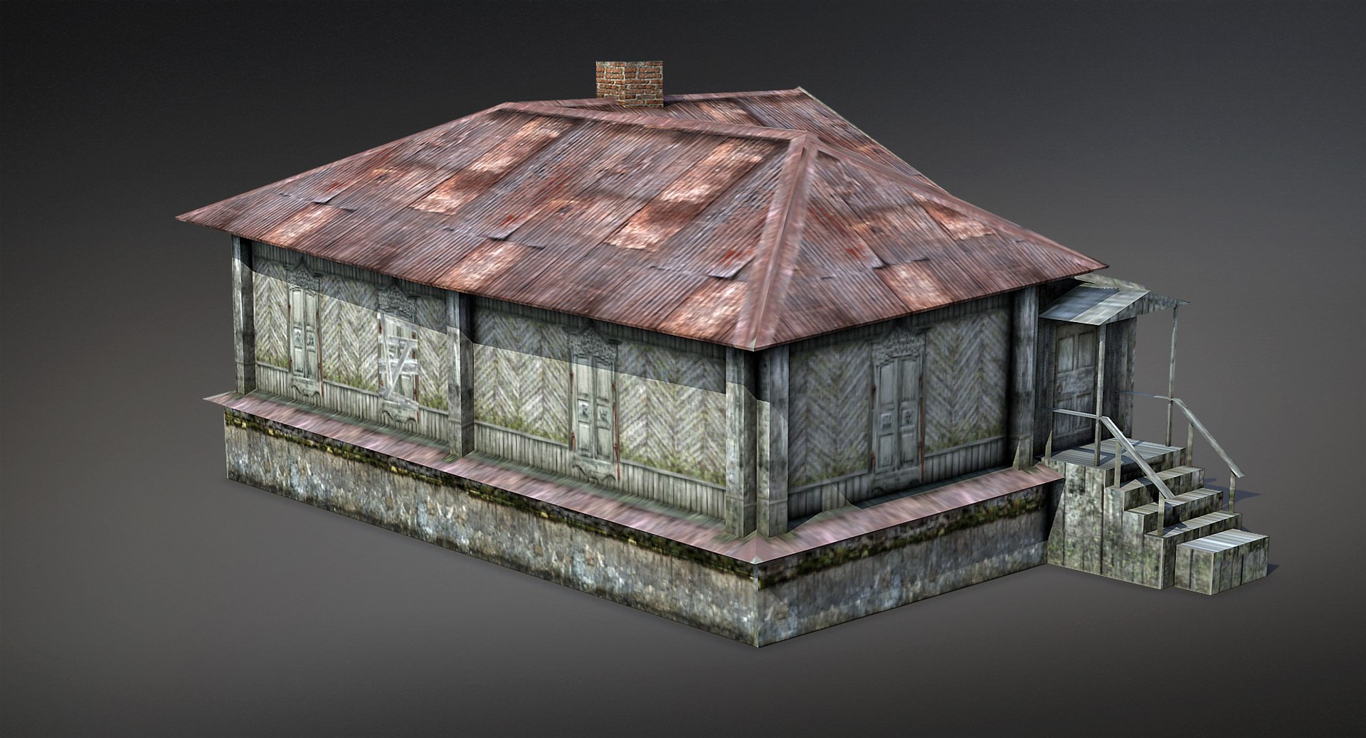3d low-poly russian village wooden house model
