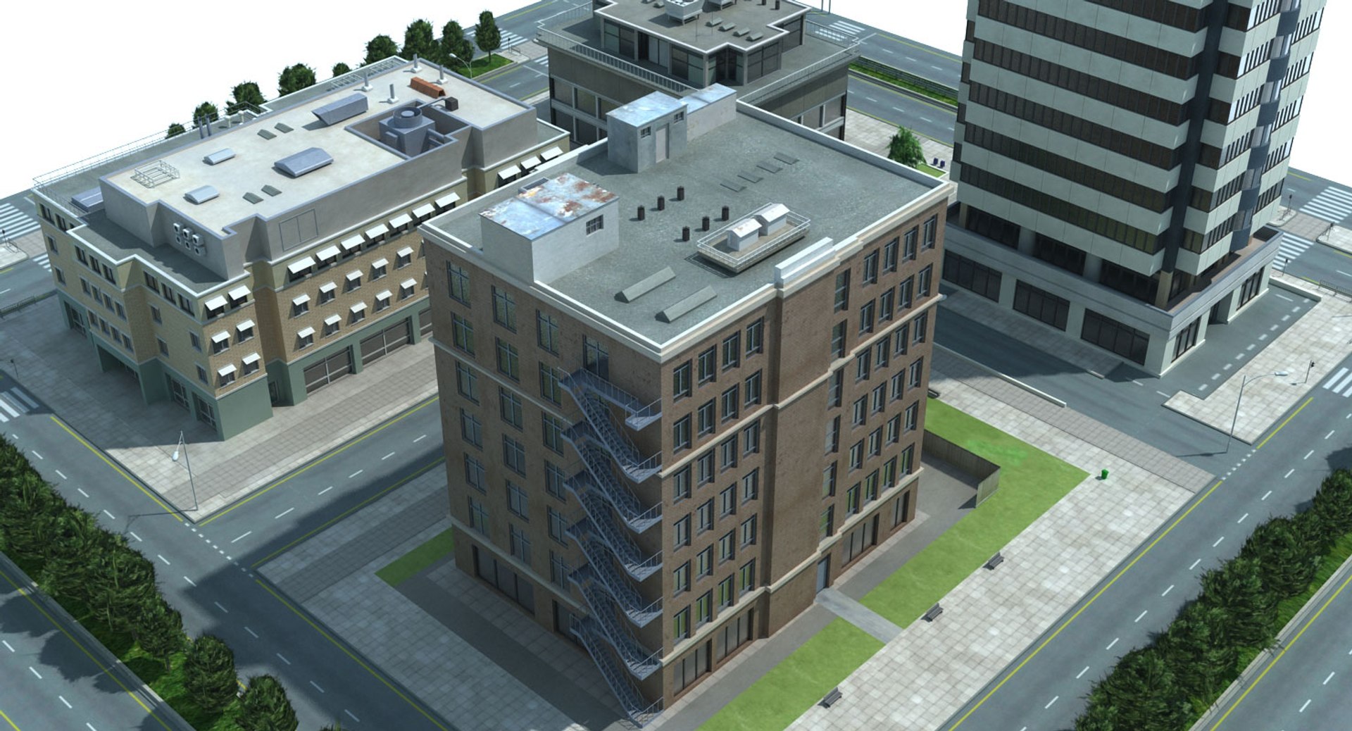 city block scene cityscape max