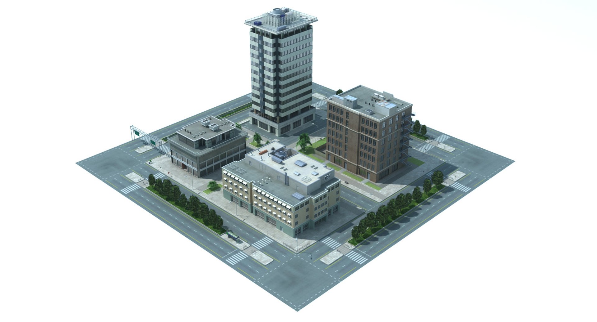 city block scene cityscape max