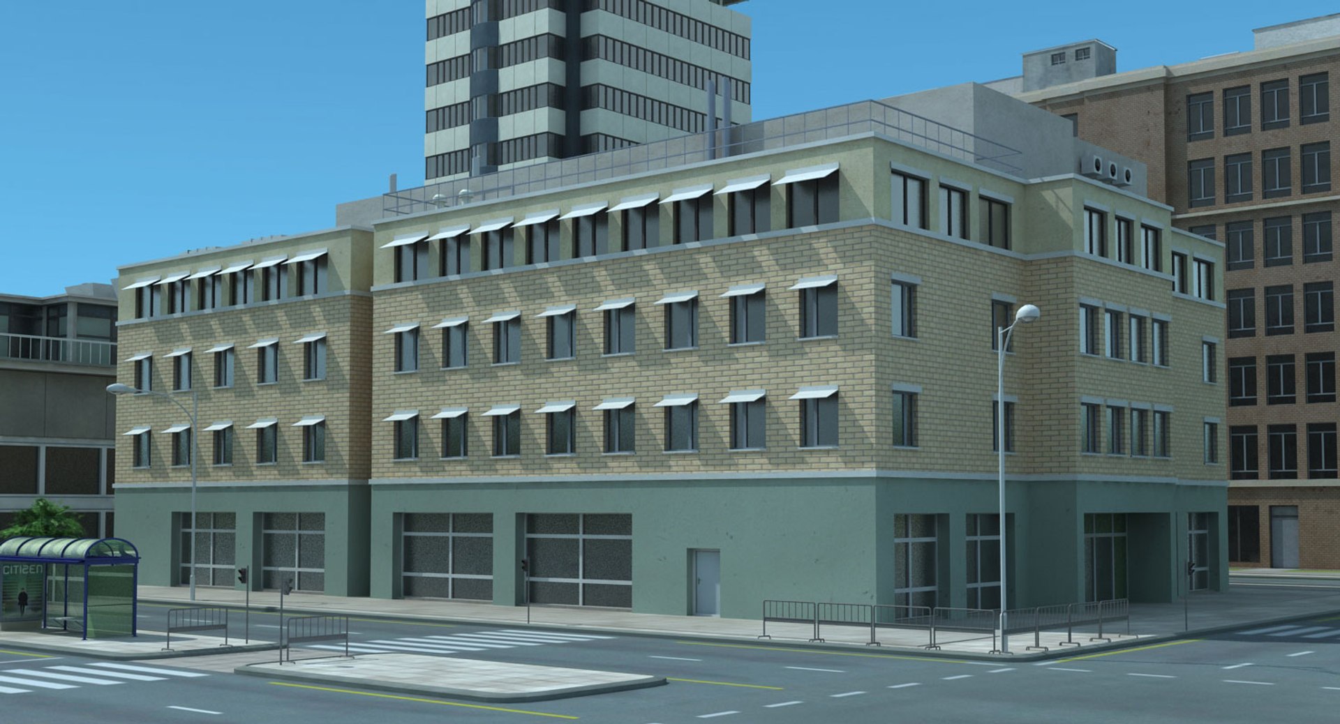 city block scene cityscape max