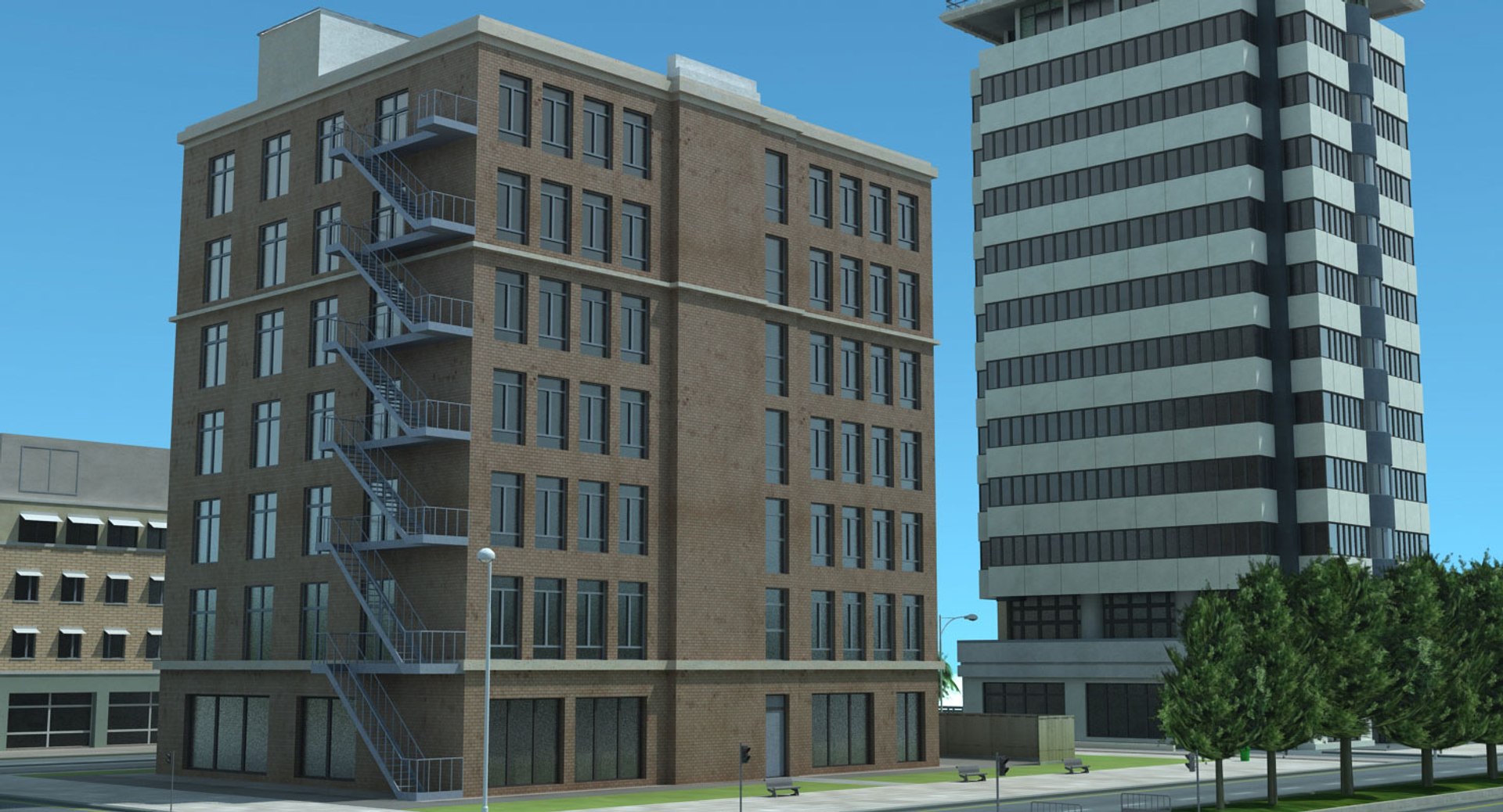 city block scene cityscape max