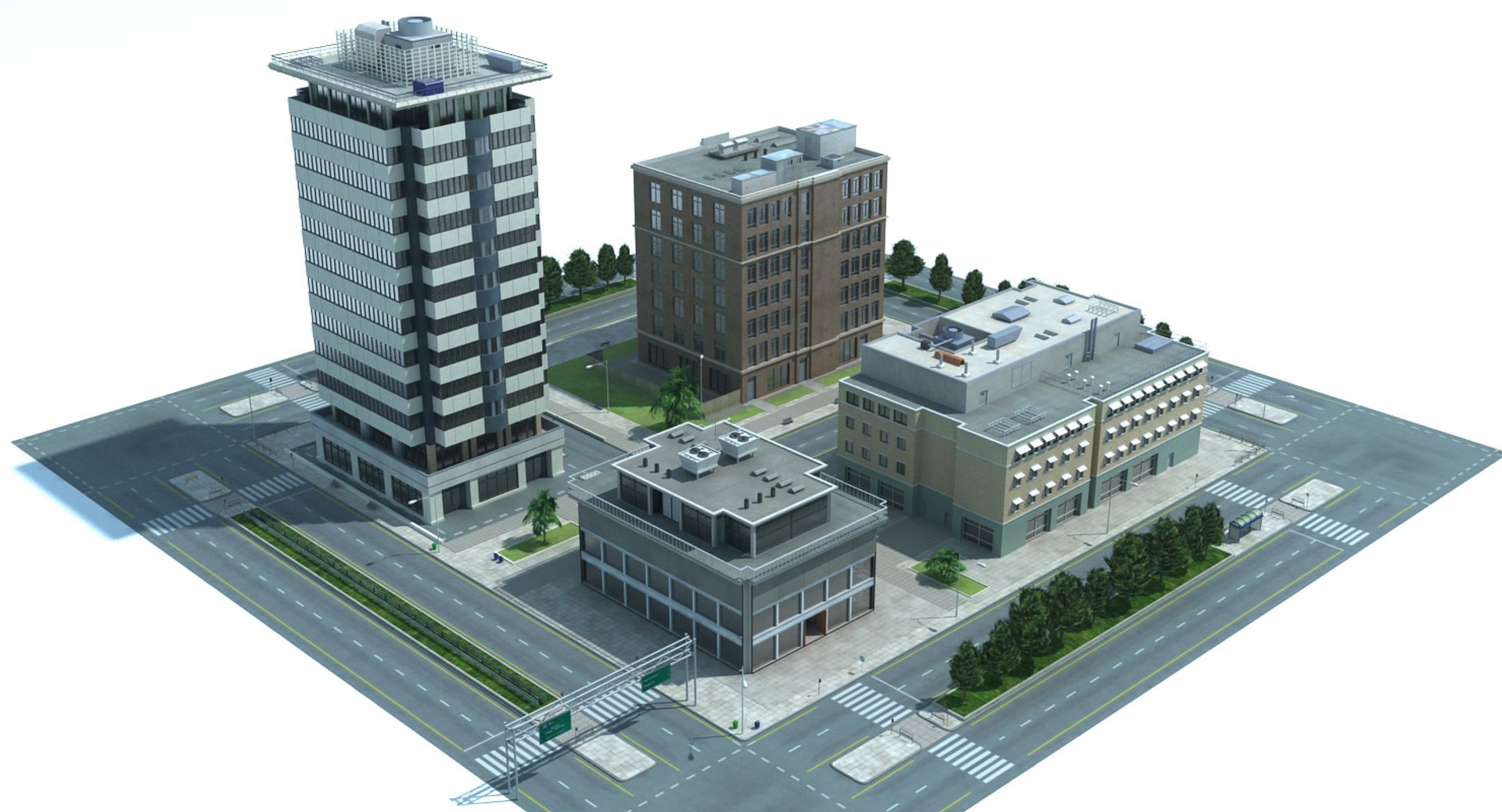 city block scene cityscape max