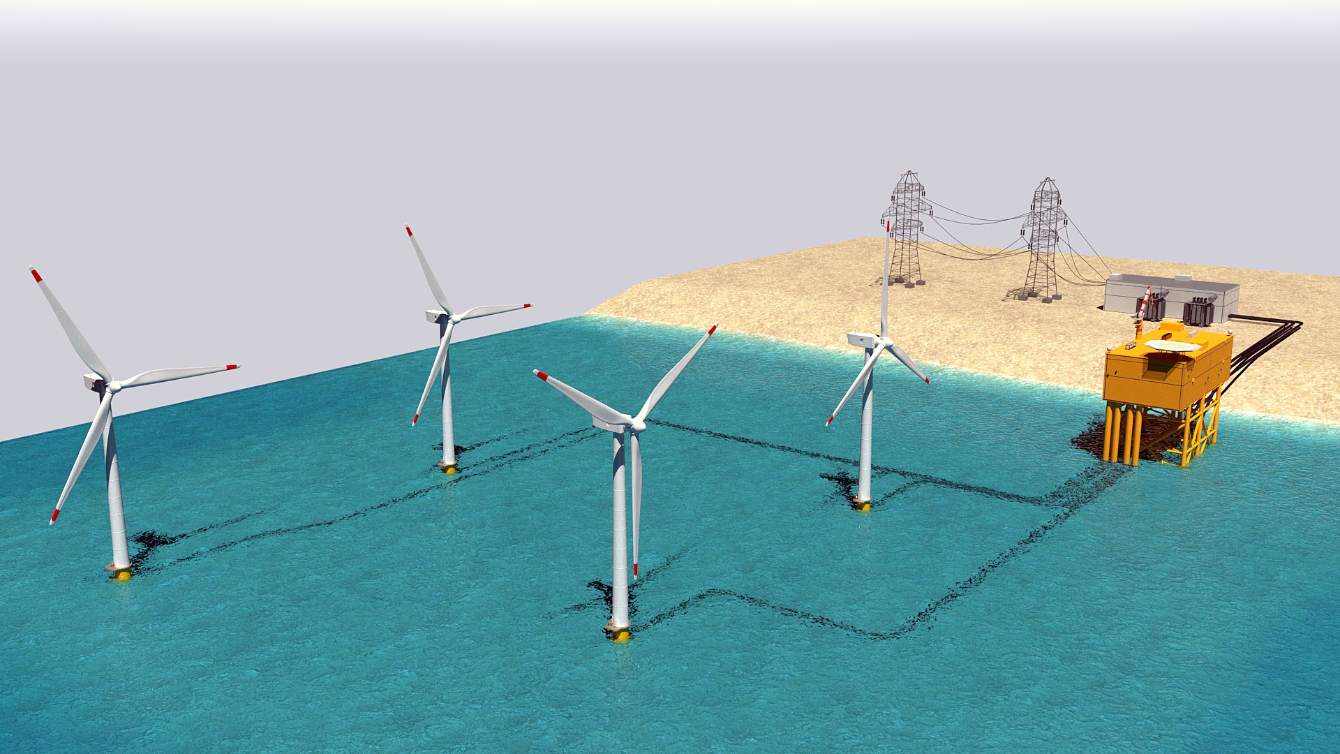 3D Offshore Wind Farm Scene - TurboSquid 1999232