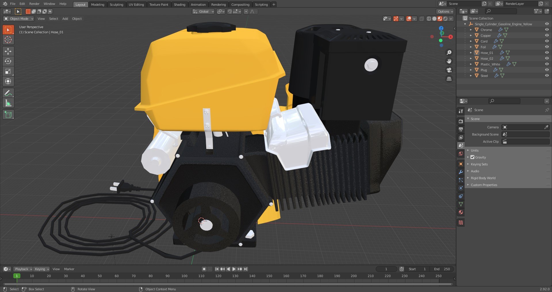 3D Single Cylinder Gasoline Engine Yellow - TurboSquid 2154641