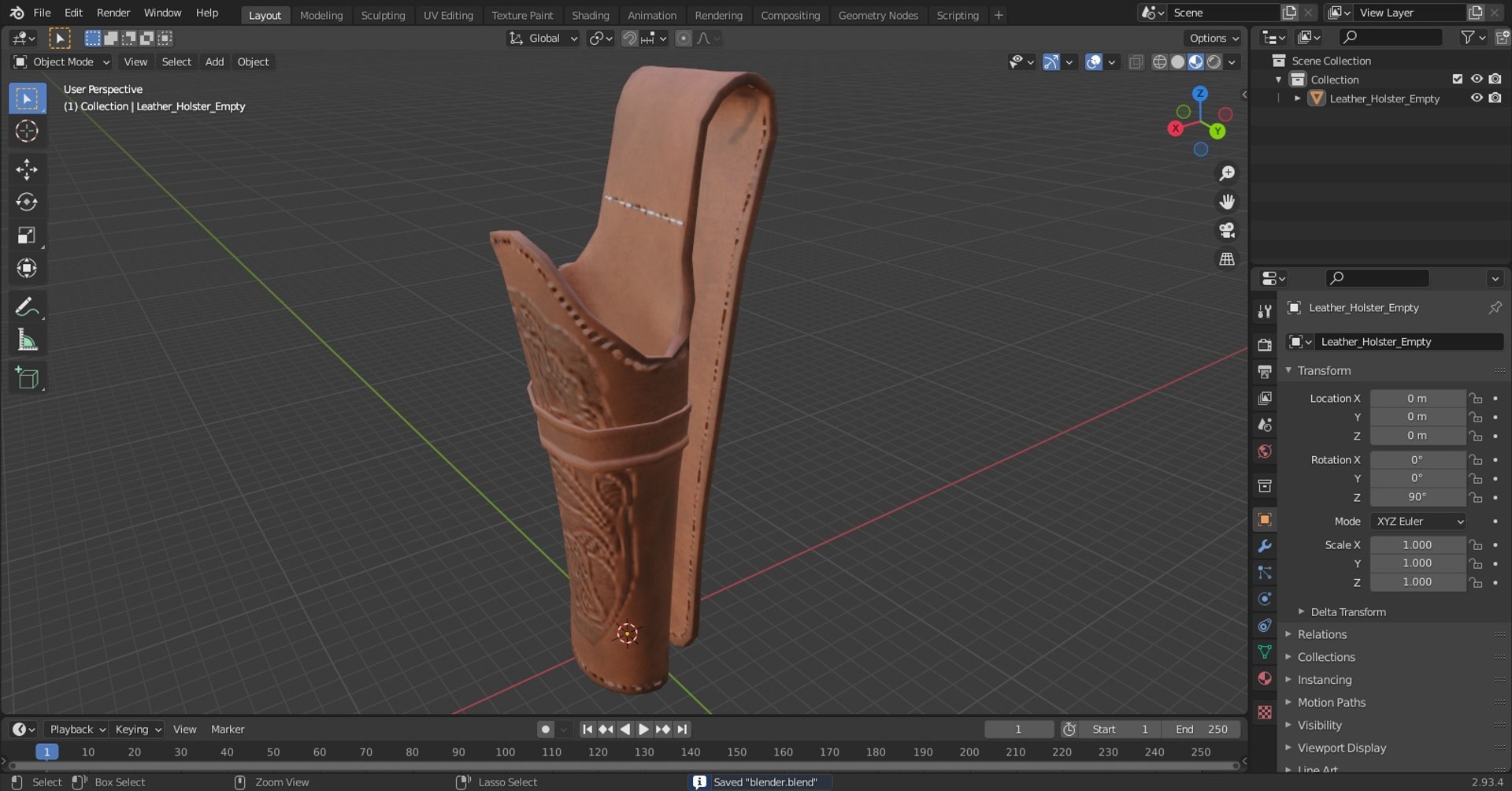 Leather Holster Empty 3D model - TurboSquid 1808631