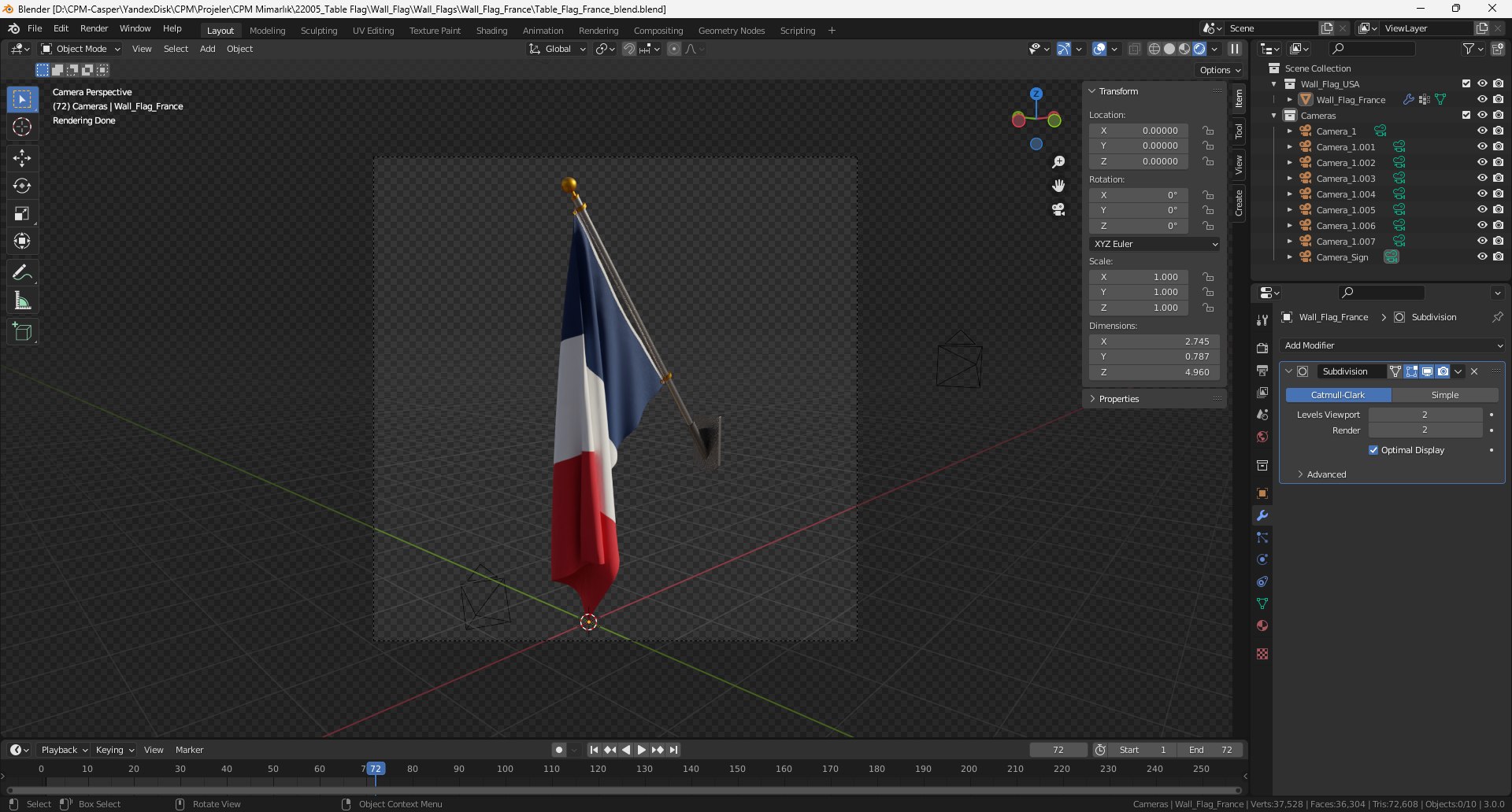 3D Model Wall Flag France - TurboSquid 2092603