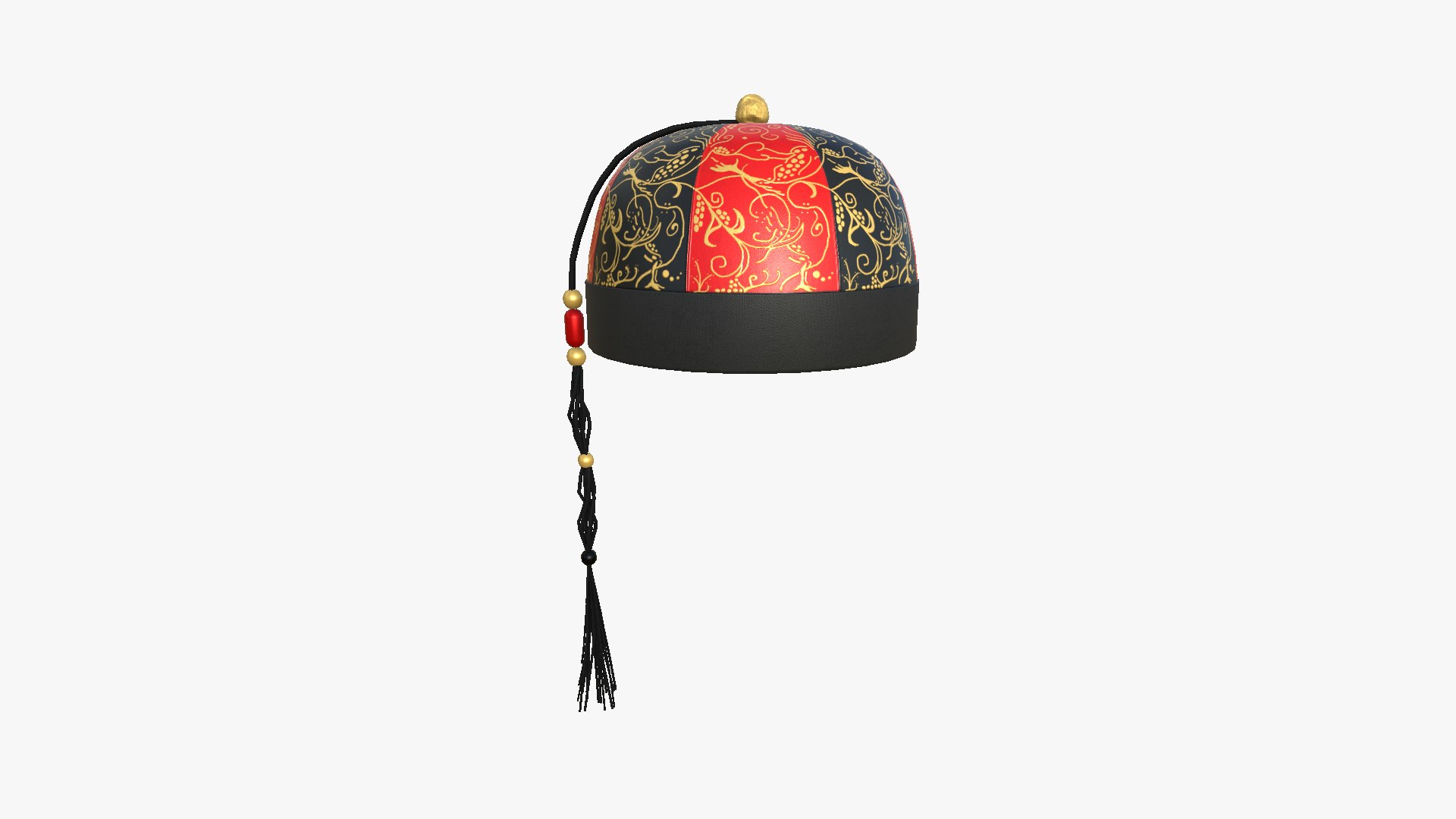 Chinese Traditional Hat A03 Black Red - Character Design Model ...