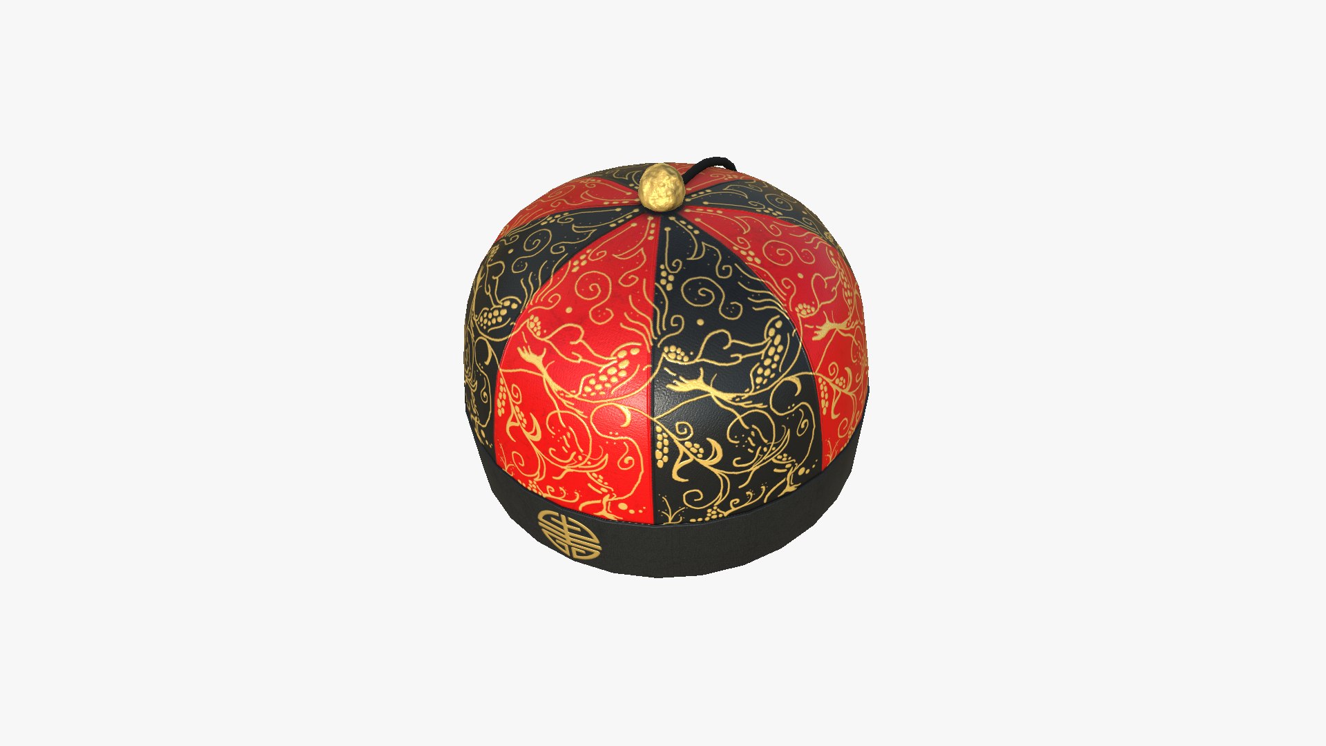 Chinese Traditional Hat A03 Black Red - Character Design Model ...