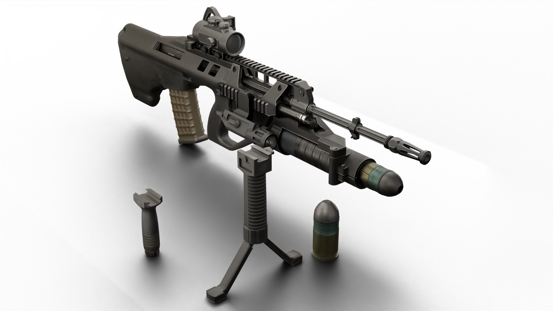 Realistic Tactical Assault Rifle 3D ModelGame ReadyPBR TexturedGrenade ...