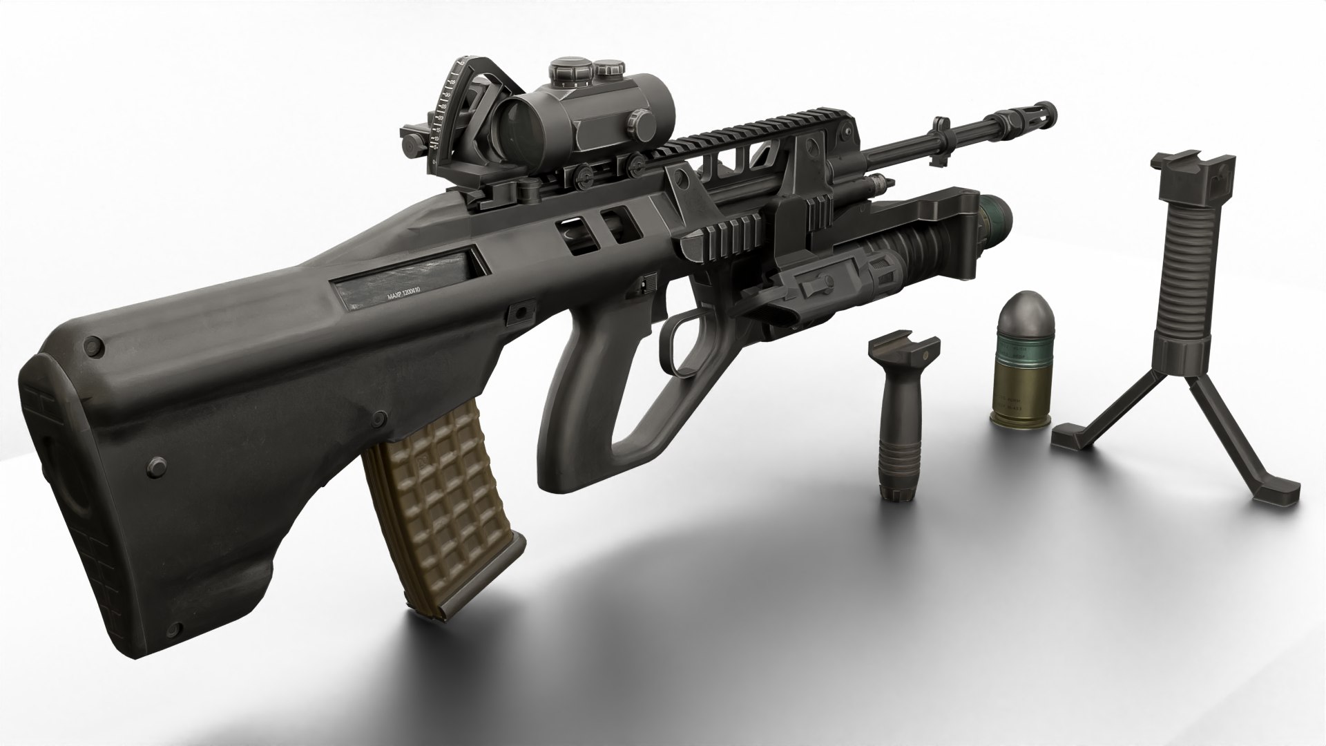Realistic Tactical Assault Rifle 3D ModelGame ReadyPBR TexturedGrenade ...