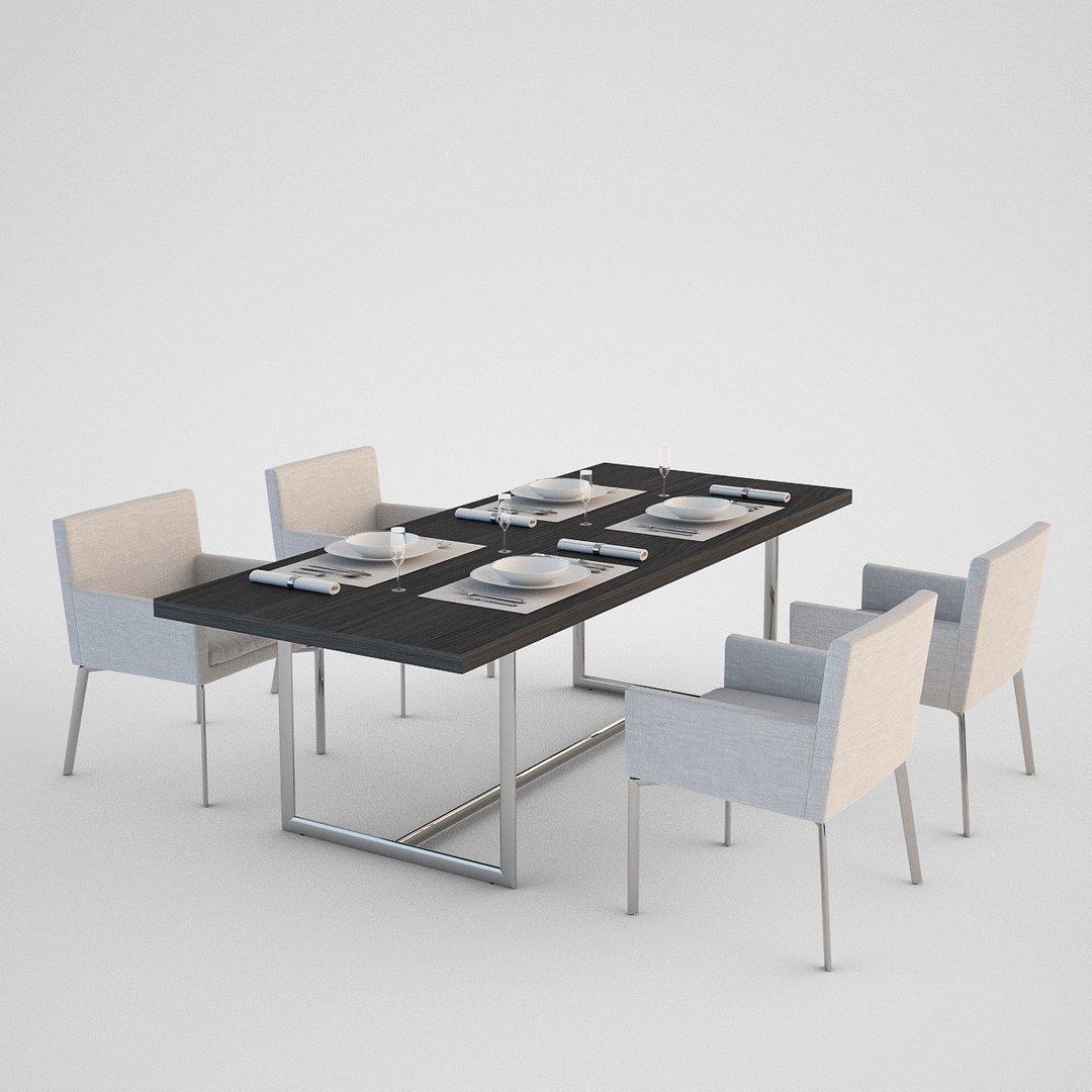 Modern Table Set 3d Model