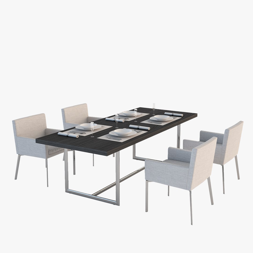 Modern Table Set 3d Model