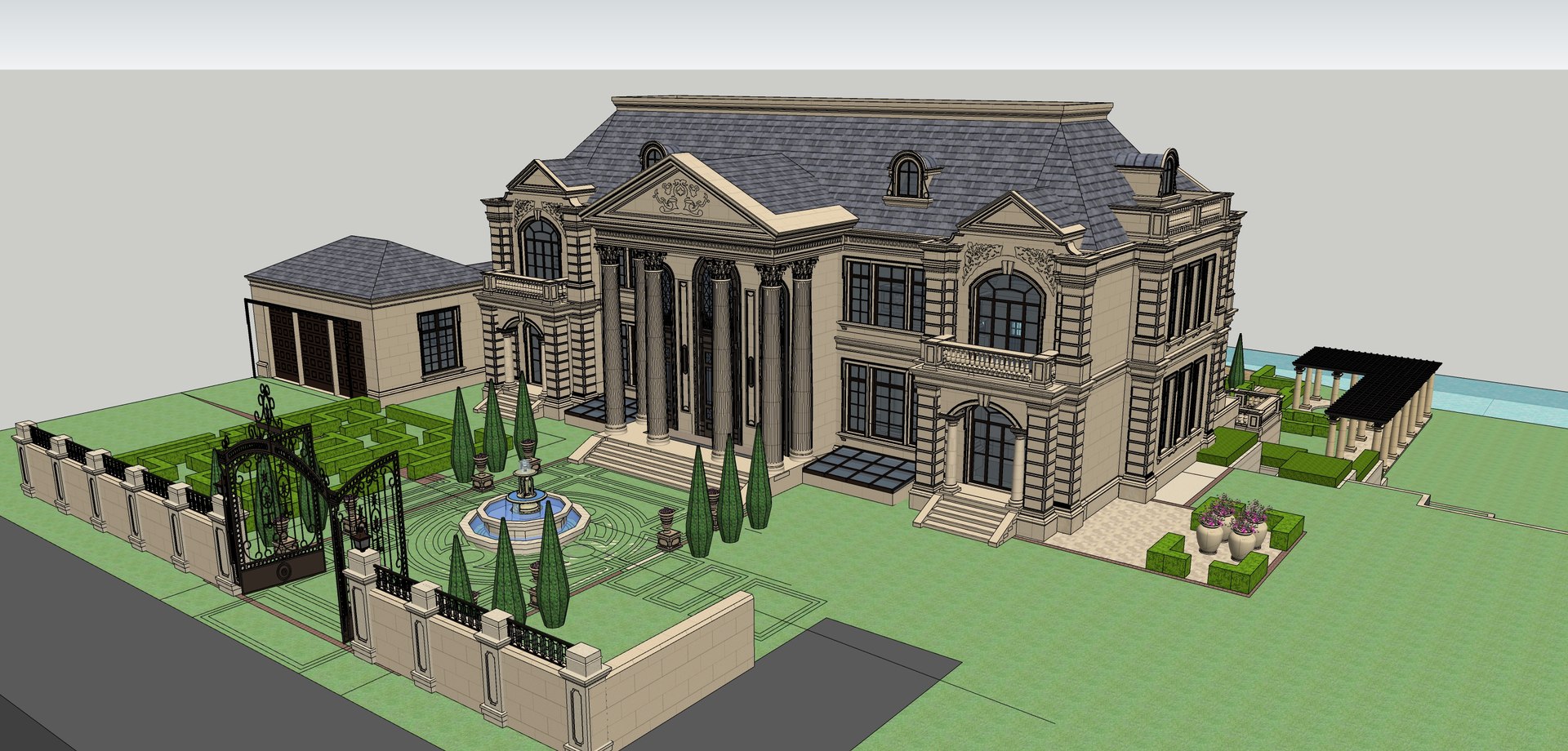 European Style Single-family Villa Manor Scenery Yard 3D Model 3D ...