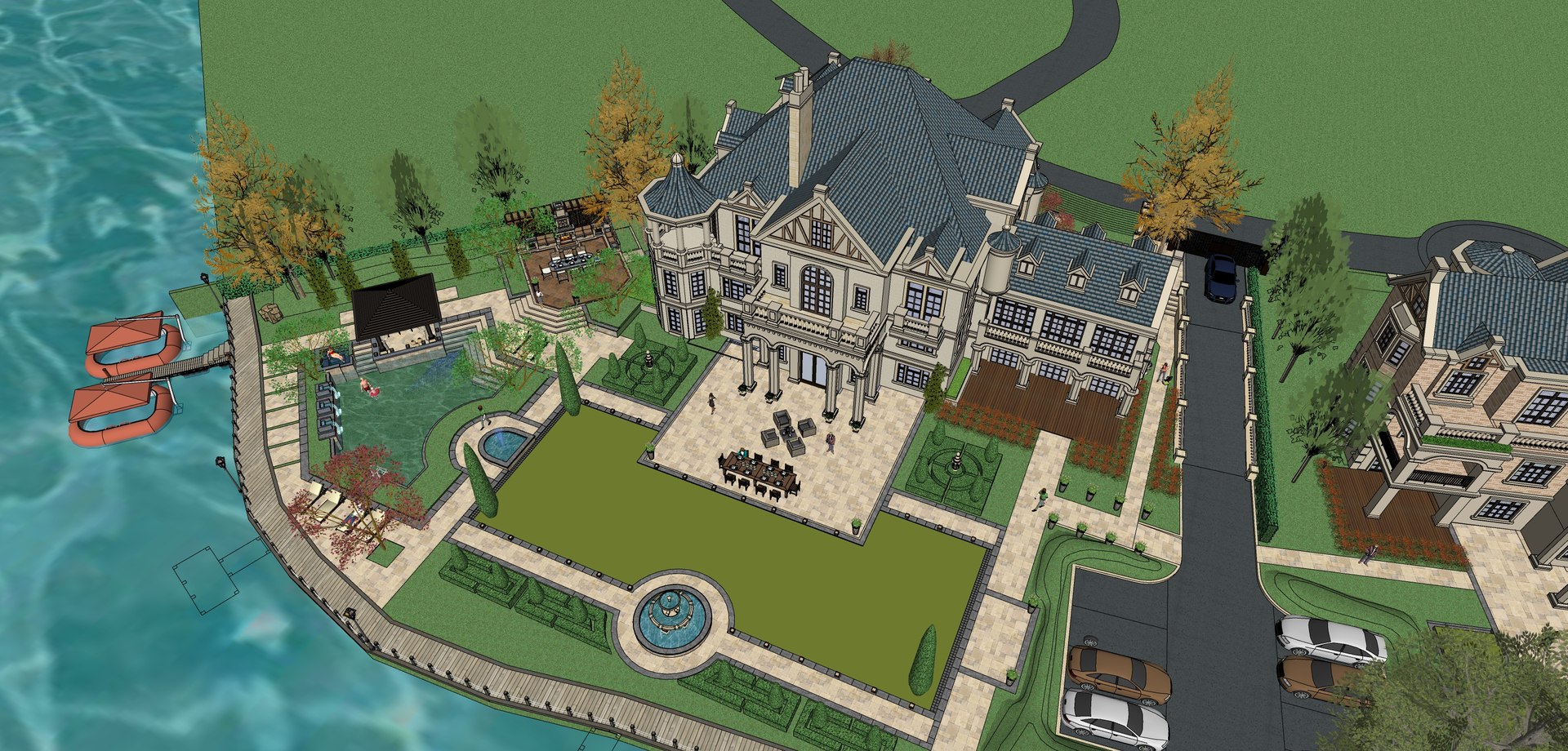 European Style Single-family Villa Manor Scenery Yard 3D Model 3D ...