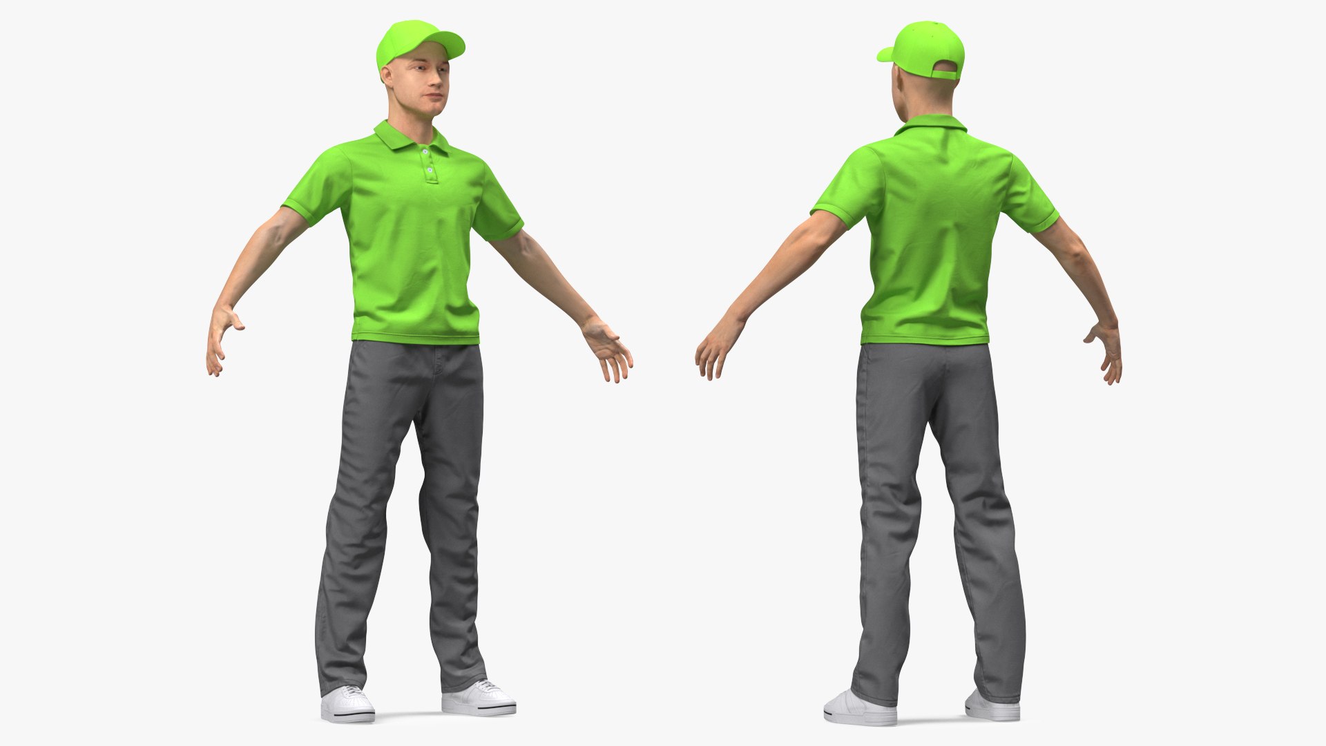 Delivery Service Man in Green Uniform Neutral Pose 3D model ...