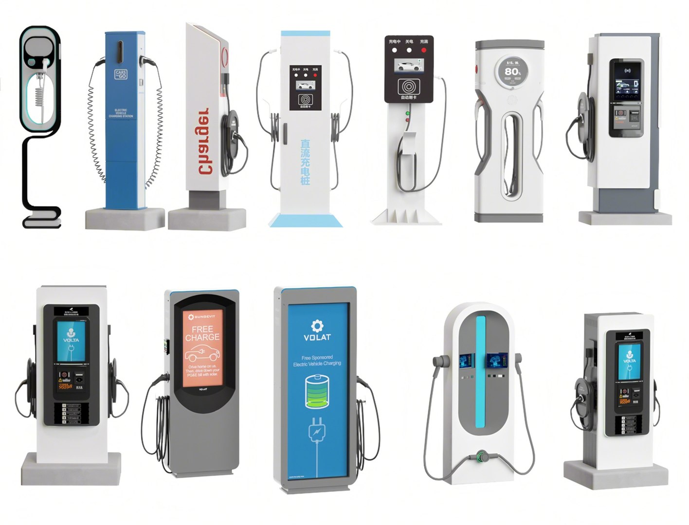 3D Electric Vehicle Charging Stations Collection EV Charging Station ...