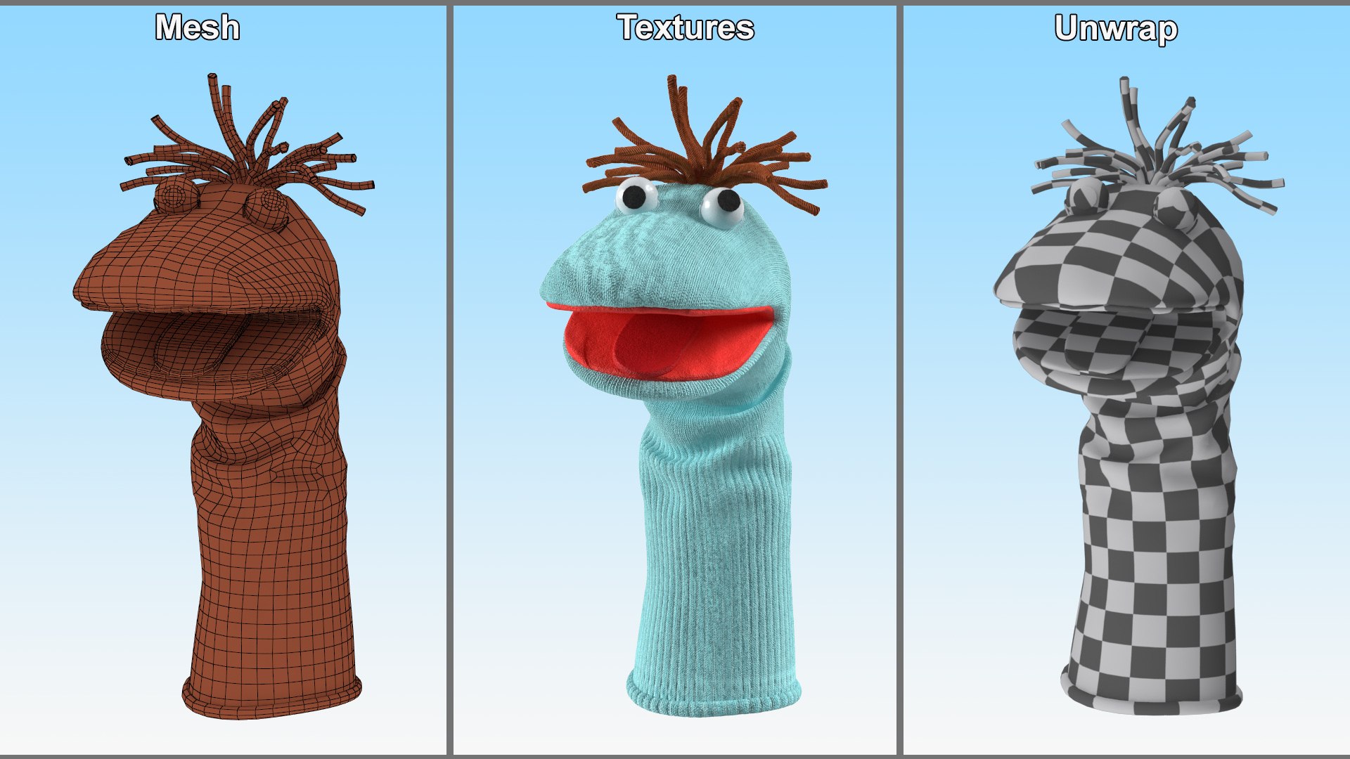 3D Sock Puppet Character Blue Boy Smiling Pose - TurboSquid 2268749