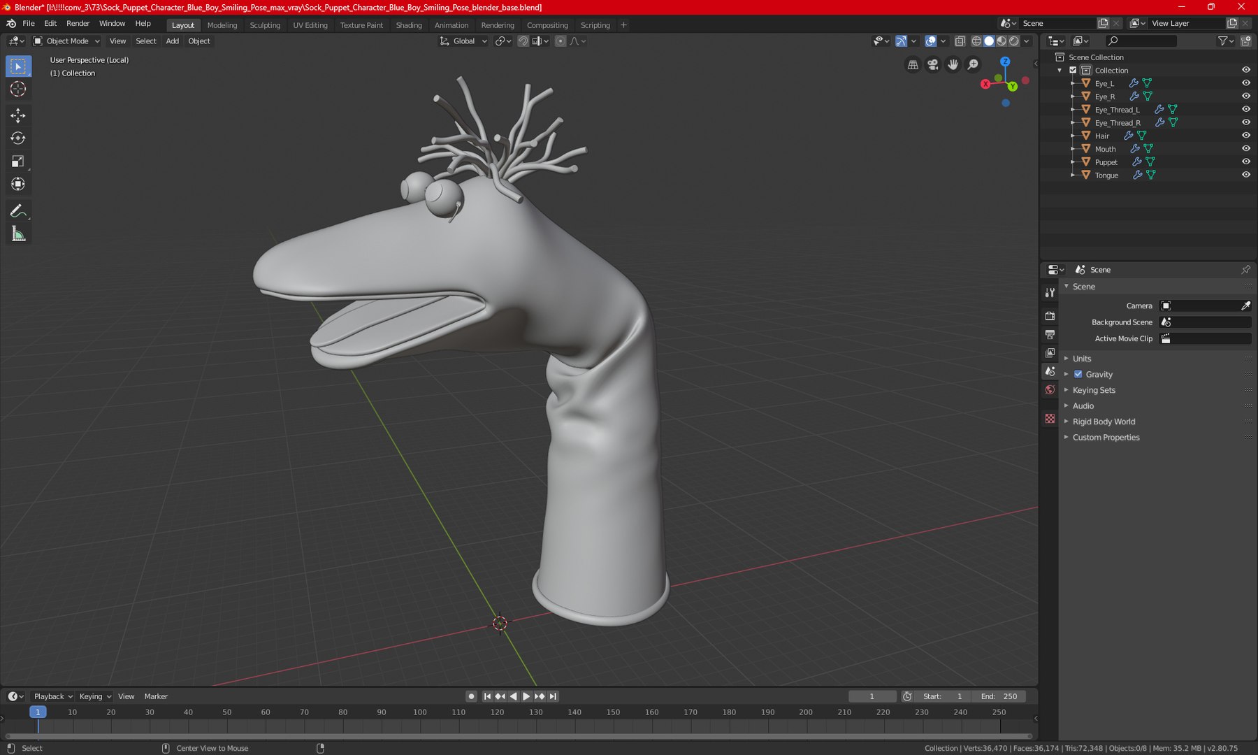 3D Sock Puppet Character Blue Boy Smiling Pose - TurboSquid 2268749