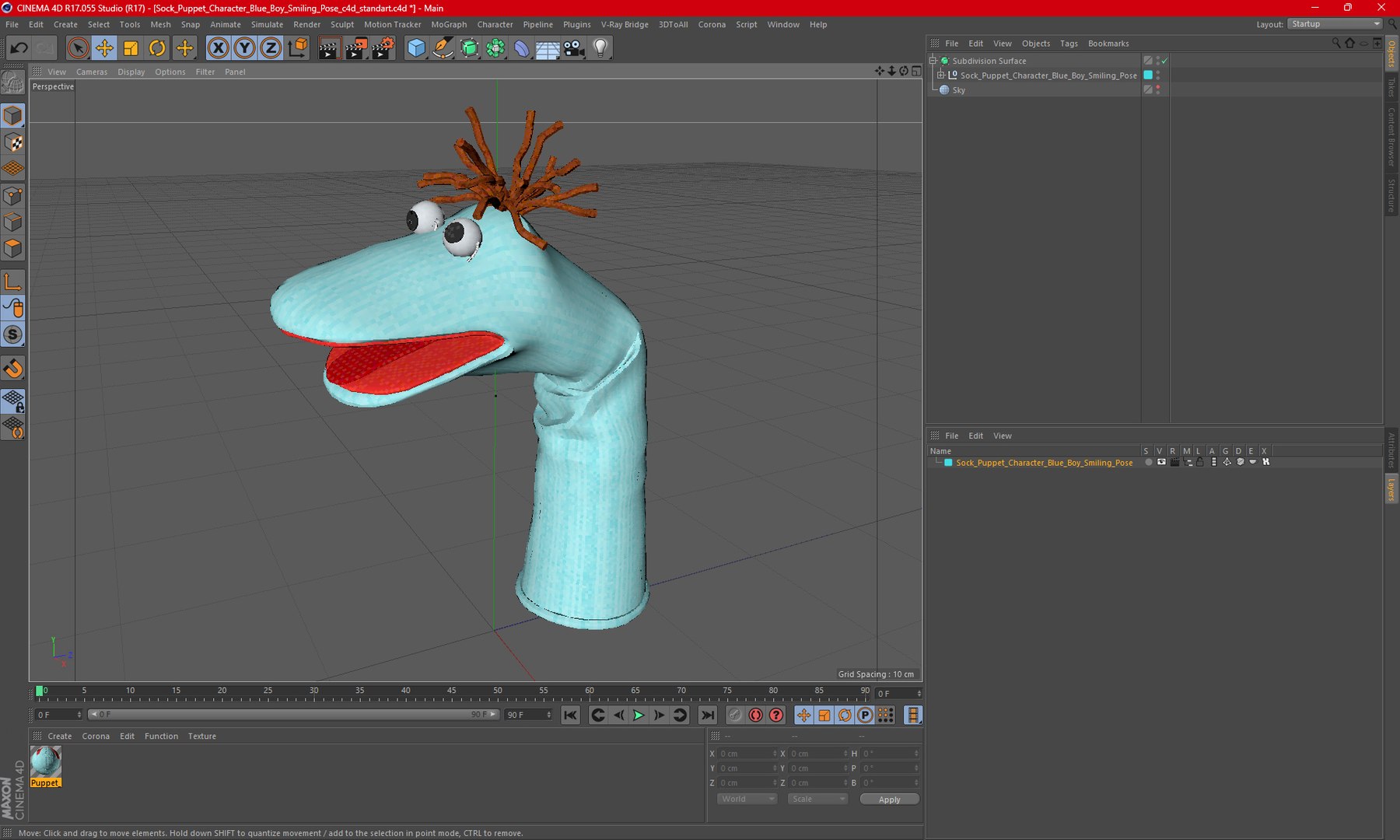 3D Sock Puppet Character Blue Boy Smiling Pose - TurboSquid 2268749