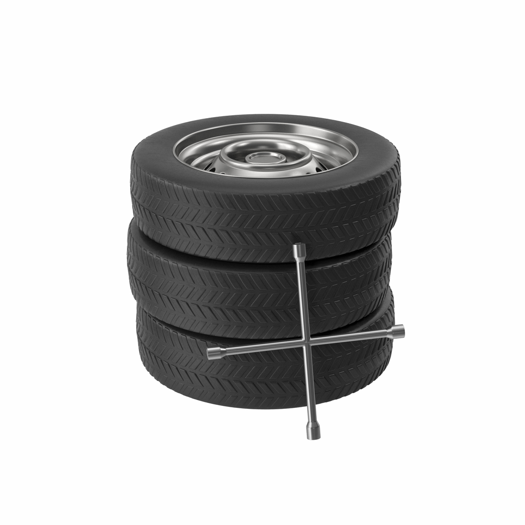 3D Model Car Tyres And Cross Wrench - TurboSquid 2262143