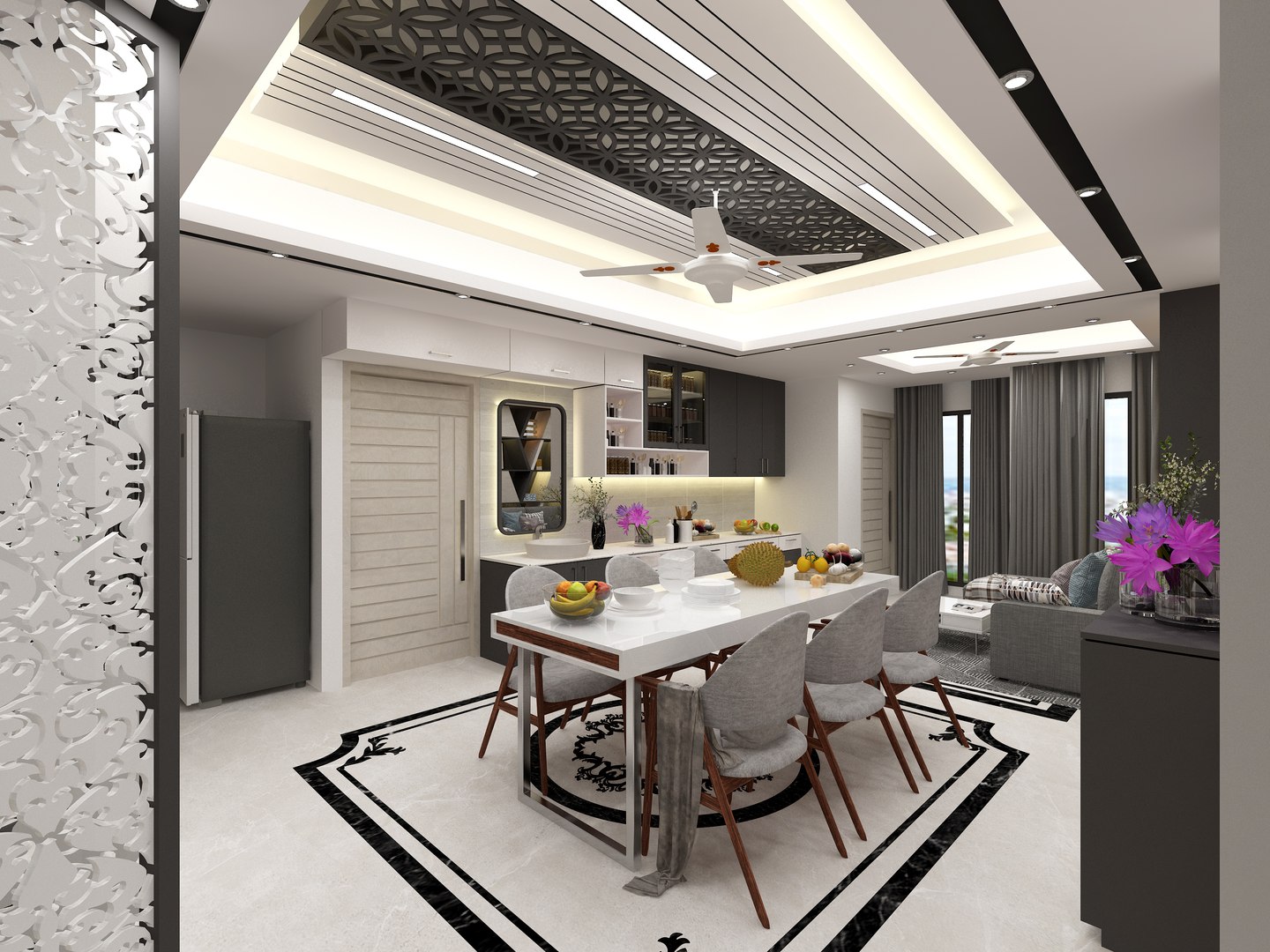 Interior Design of Formal Living Family Living and Dinning Room 3D ...