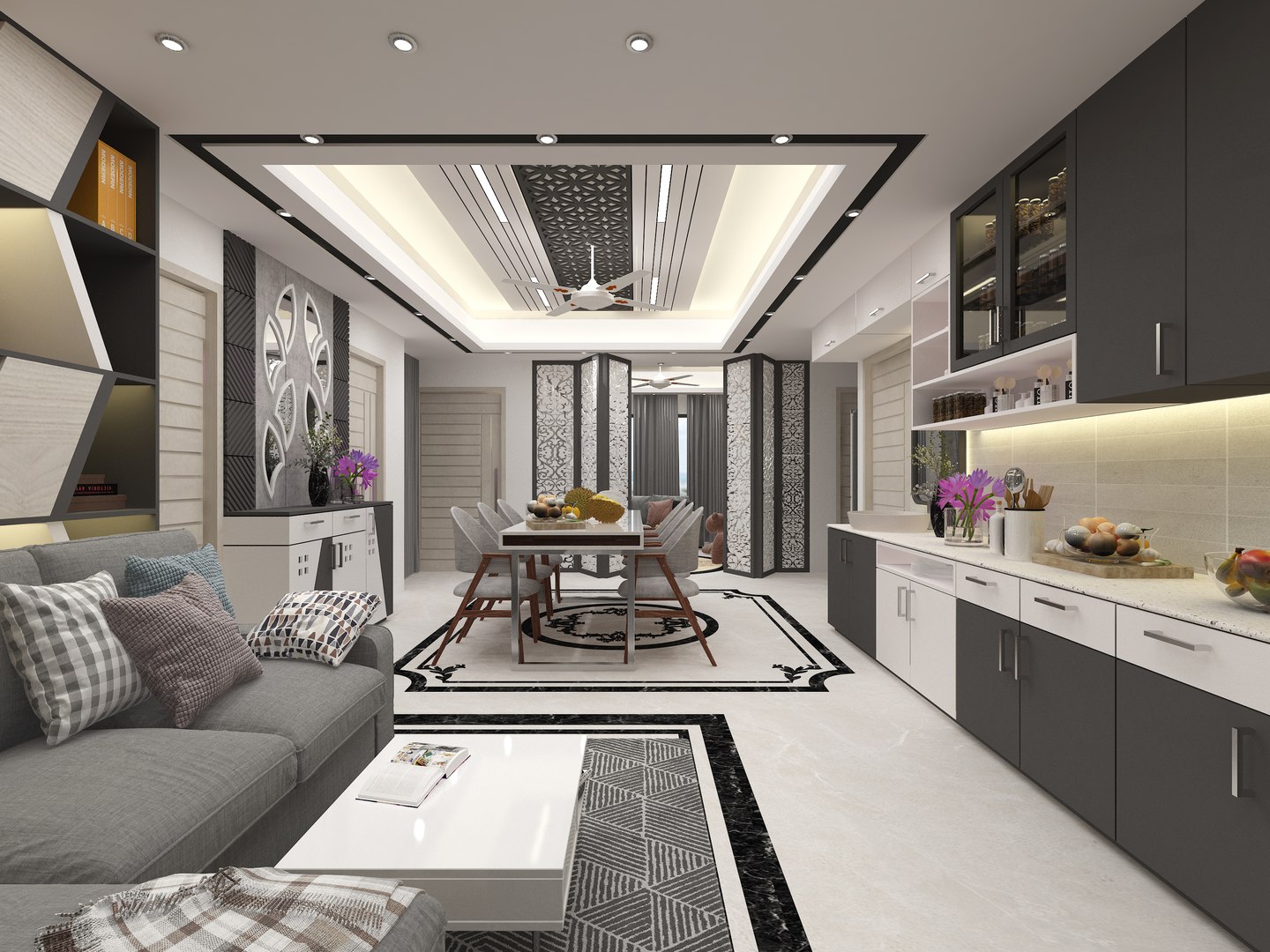 Interior Design of Formal Living Family Living and Dinning Room 3D ...