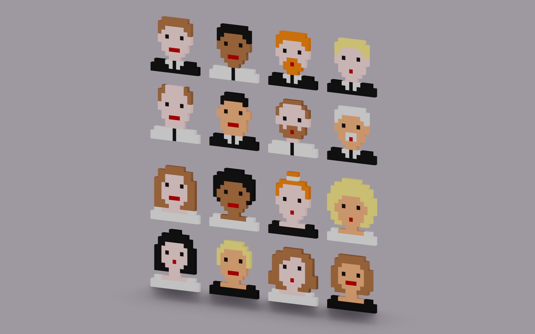 Avatars Business People Low Poly 8 Bit Icons 3D - TurboSquid 1945623