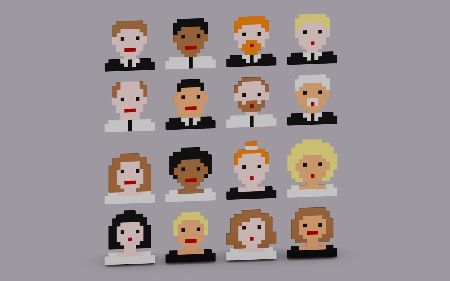 Avatars Business People Low Poly 8 Bit Icons 3D - TurboSquid 1945623
