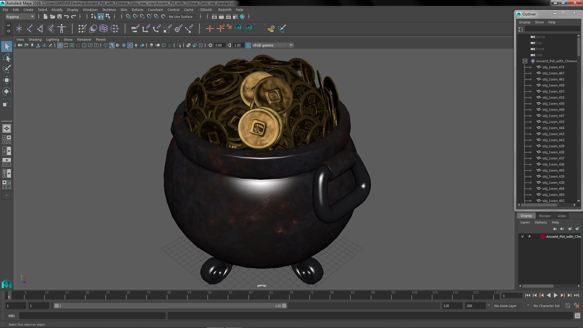3D Ancient Pot With Chinese Coins - TurboSquid 2065232