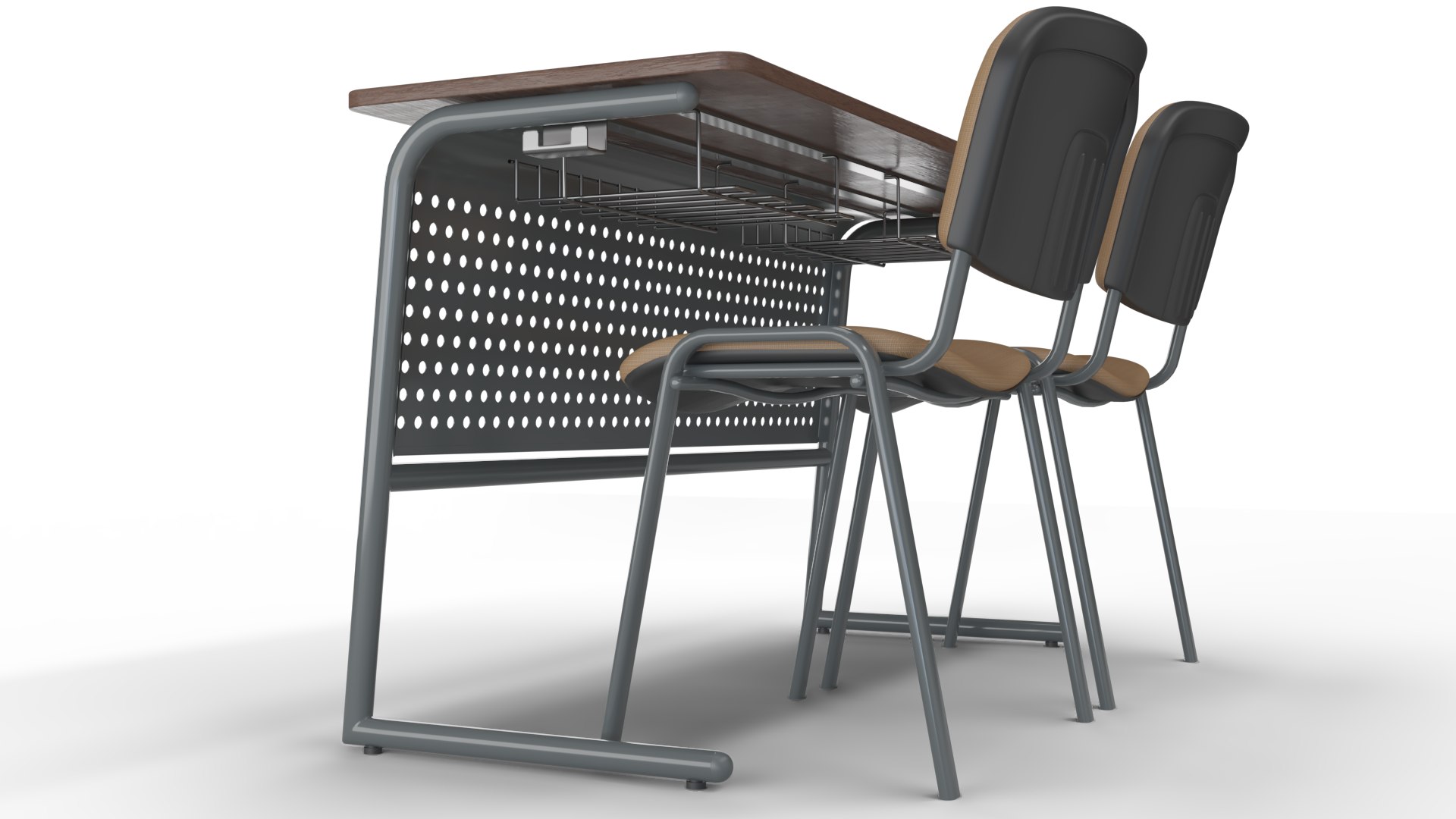 Double School Desk Model - TurboSquid 2329484