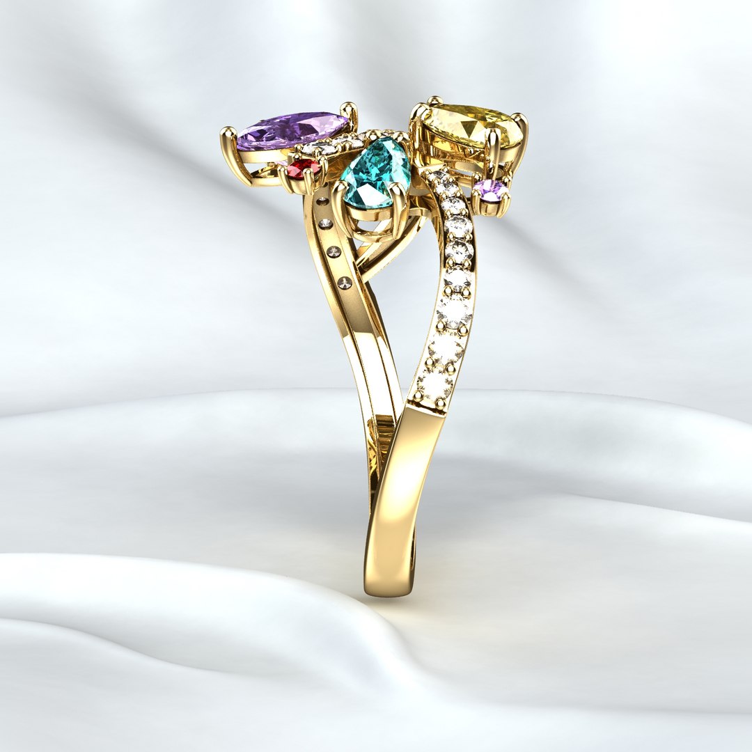 3D Pears And Marquises Gold Ring Model - TurboSquid 1869047