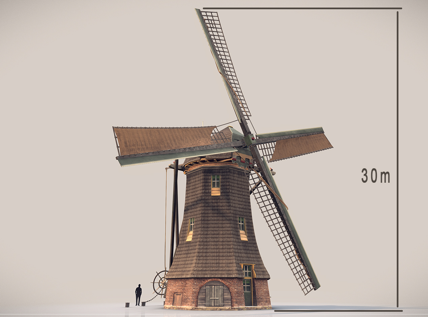 3d model low-poly holland windmill