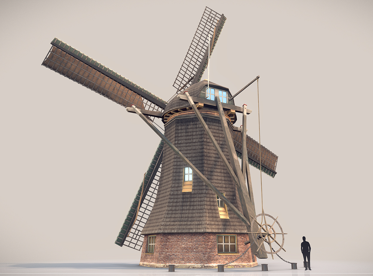 3d model low-poly holland windmill