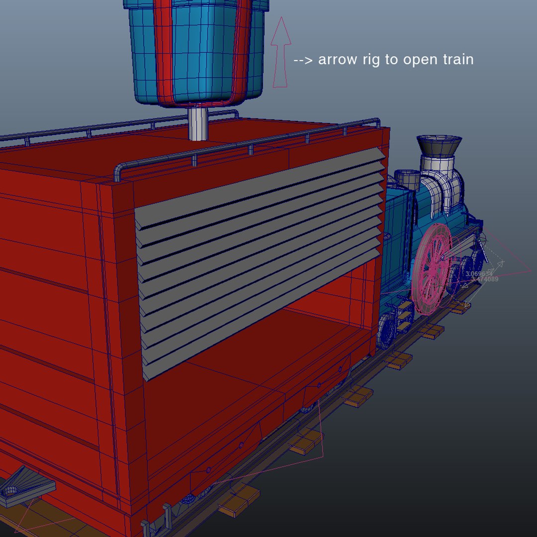 3d Wheel Rigged Train Cartoon Model