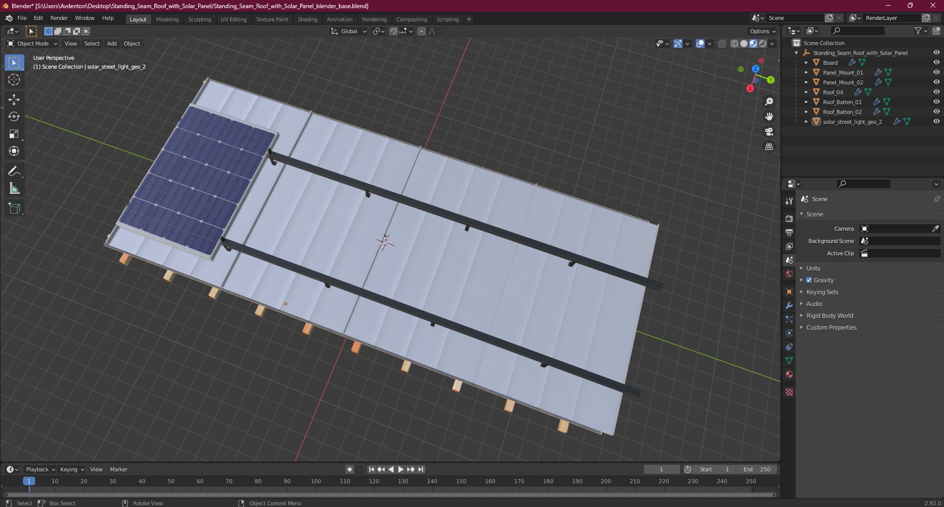 Standing Seam Roof With Solar Panel Model - TurboSquid 2248186