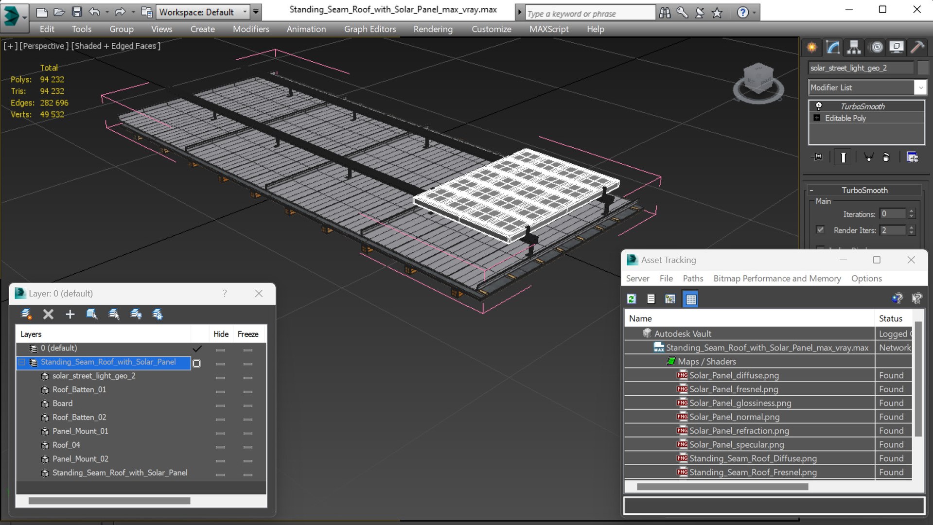 Standing Seam Roof With Solar Panel Model - TurboSquid 2248186