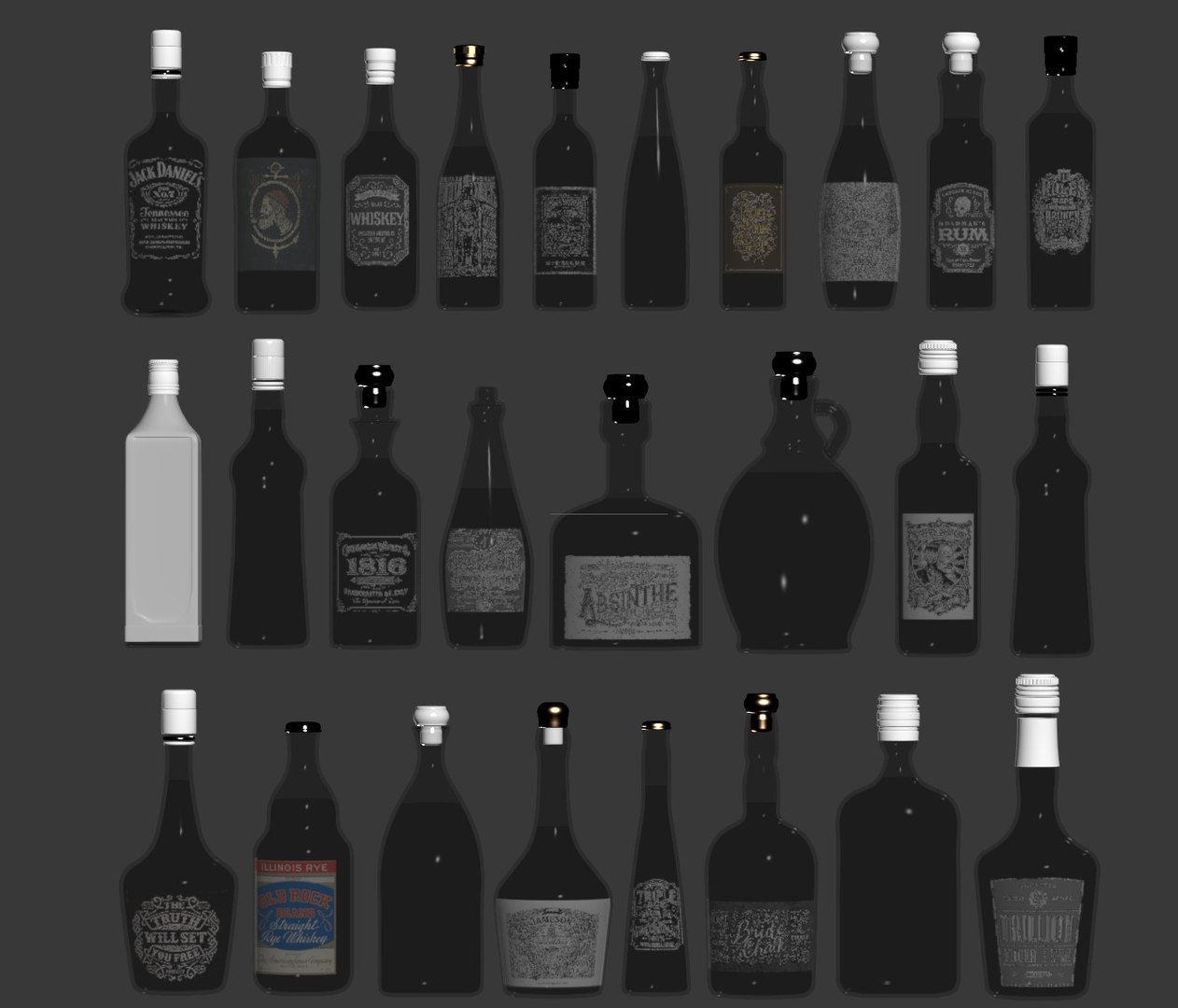 Bottles alcohol 3D model - TurboSquid 1445344