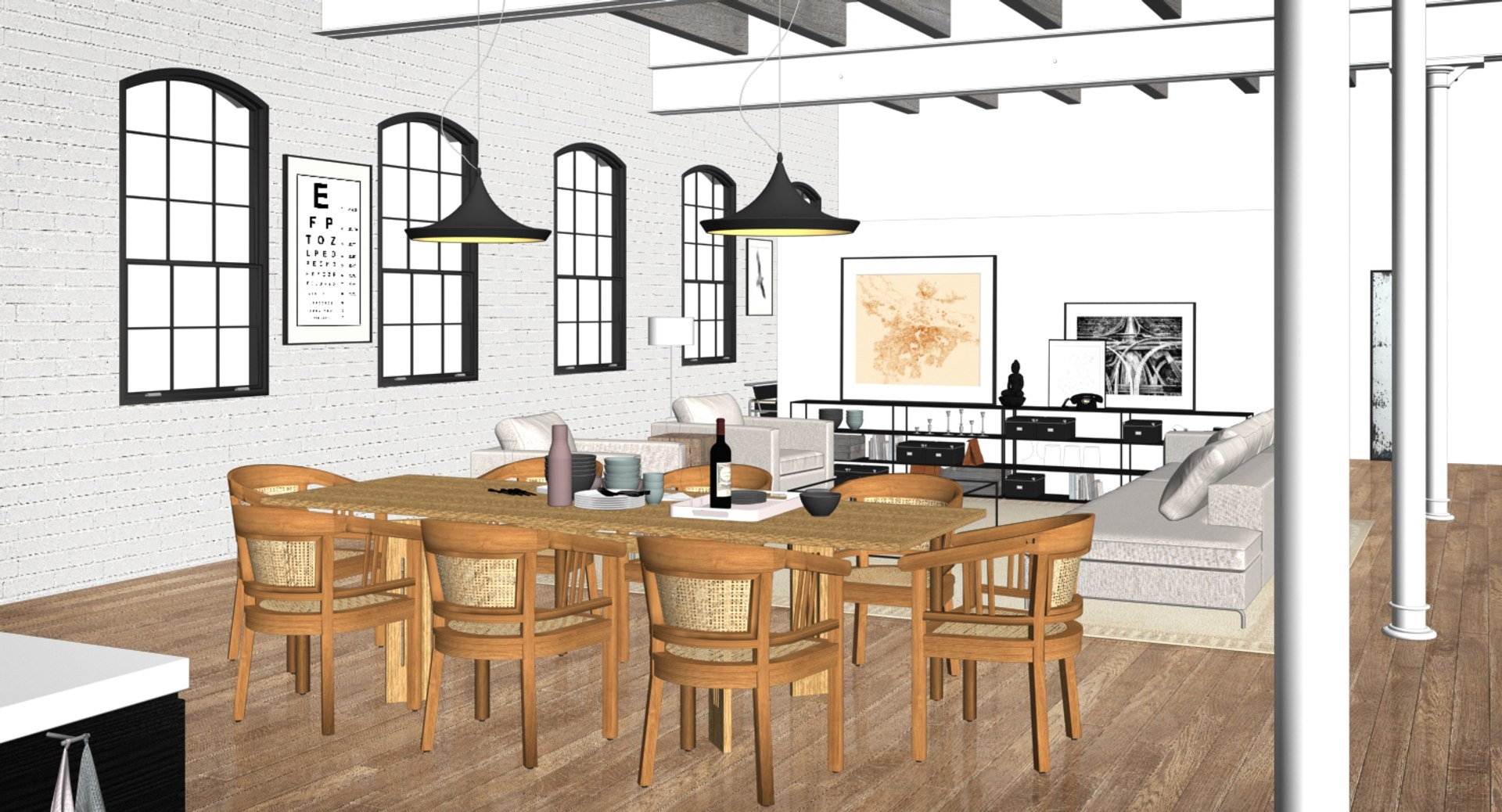 3d model loft style living room