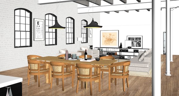 3d model loft style living room