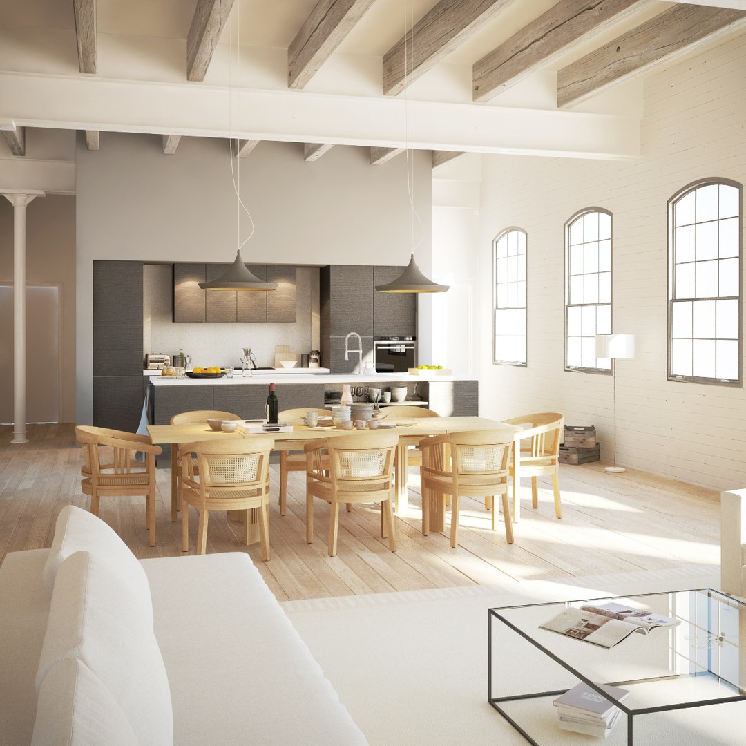3d model loft style living room