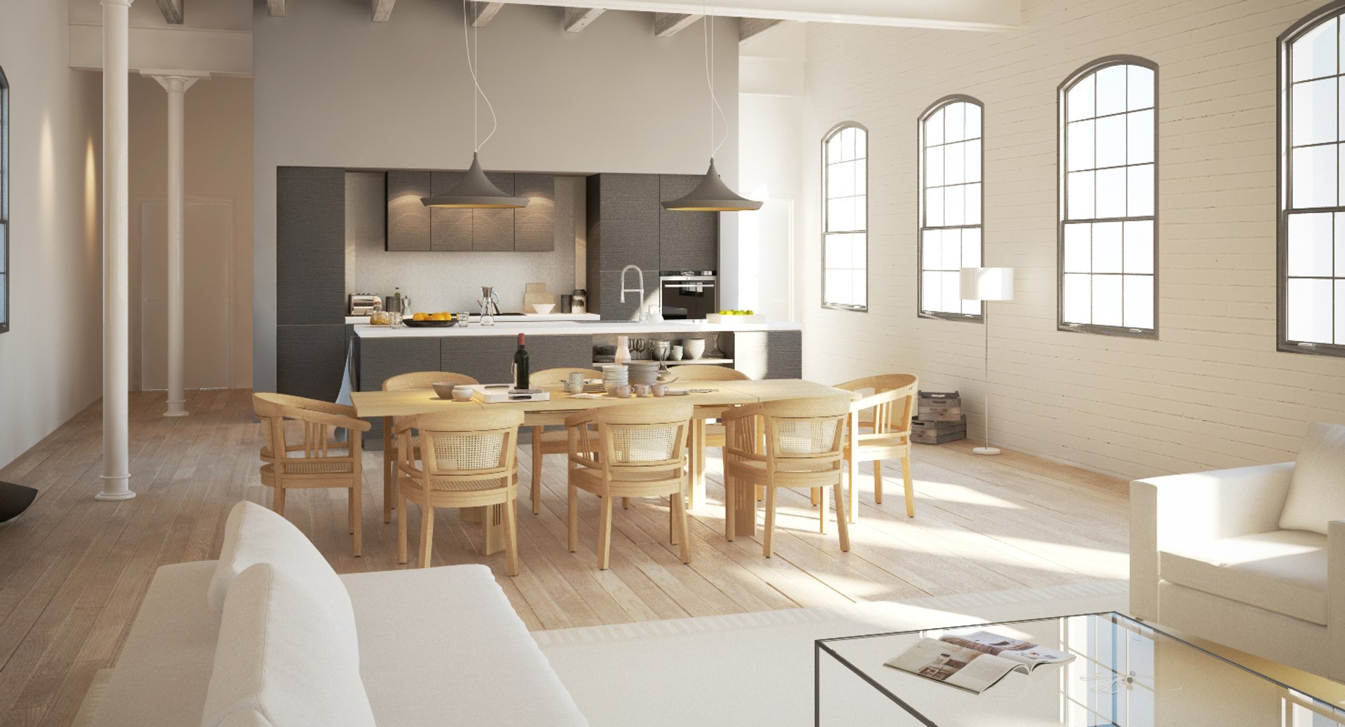 3d Model Loft Style Living Room