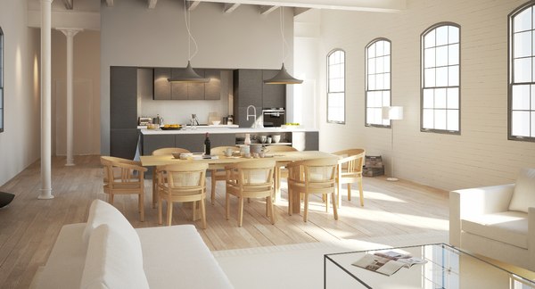 3d model loft style living room
