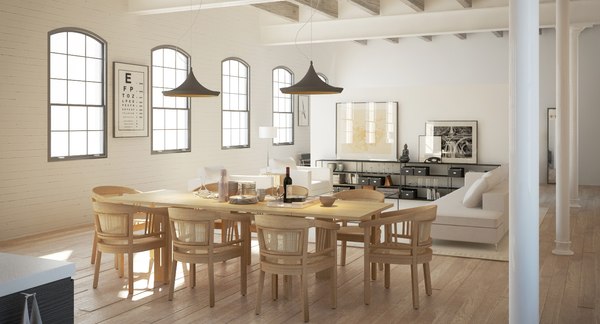 3d model loft style living room