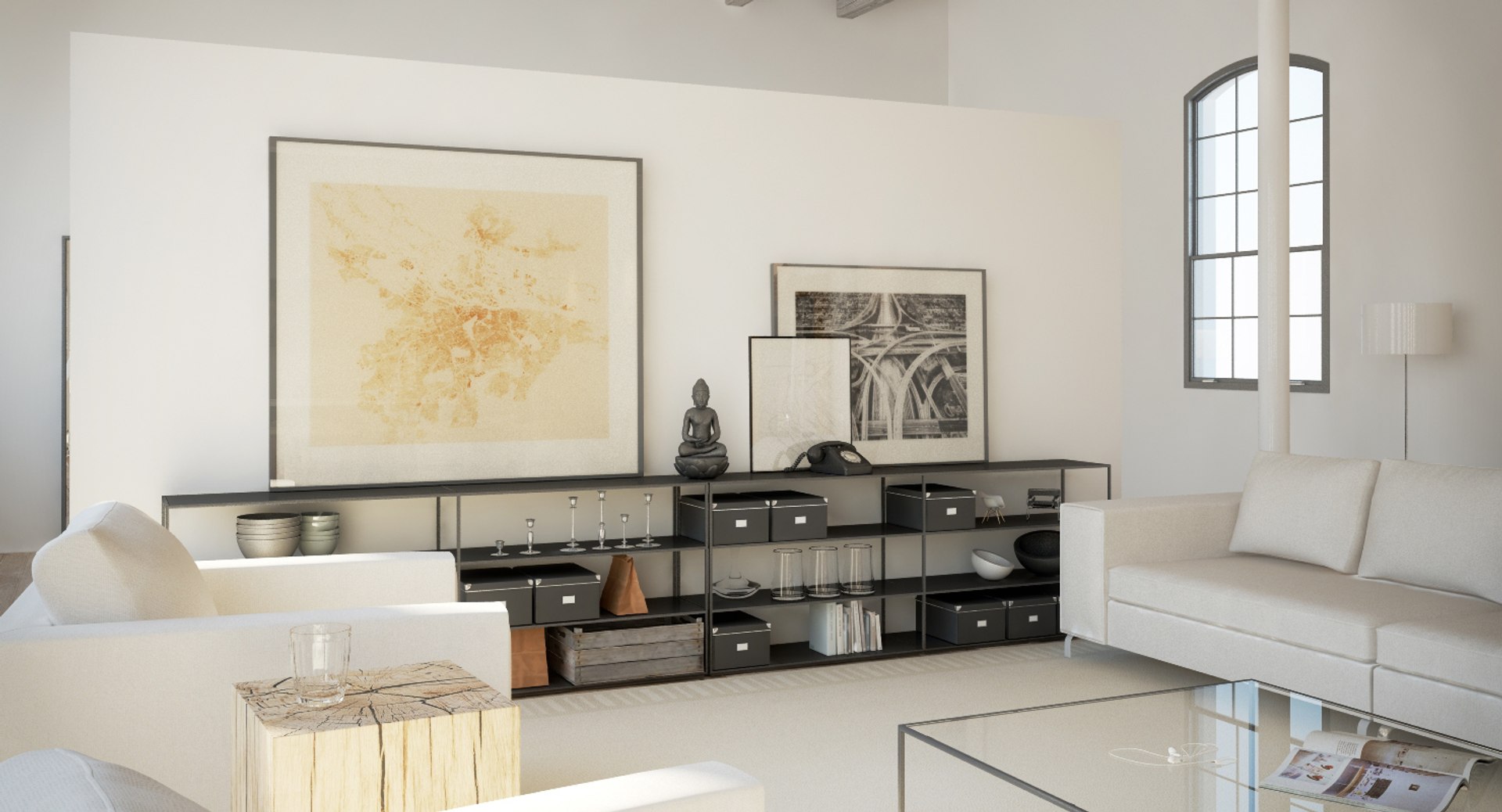 3d Model Loft Style Living Room