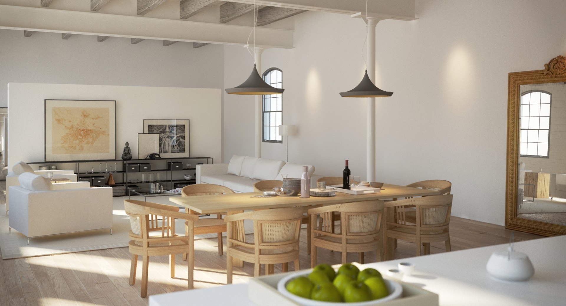 3d Model Loft Style Living Room