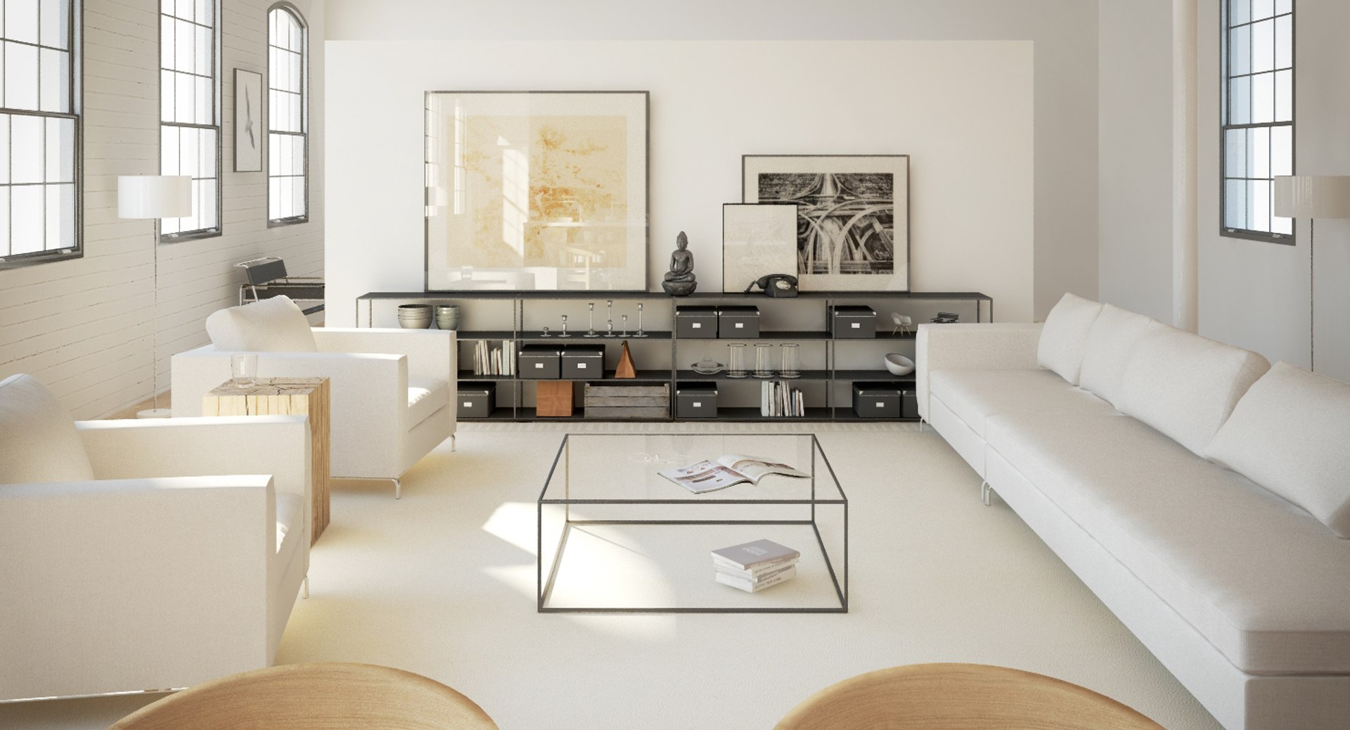 3d Model Loft Style Living Room