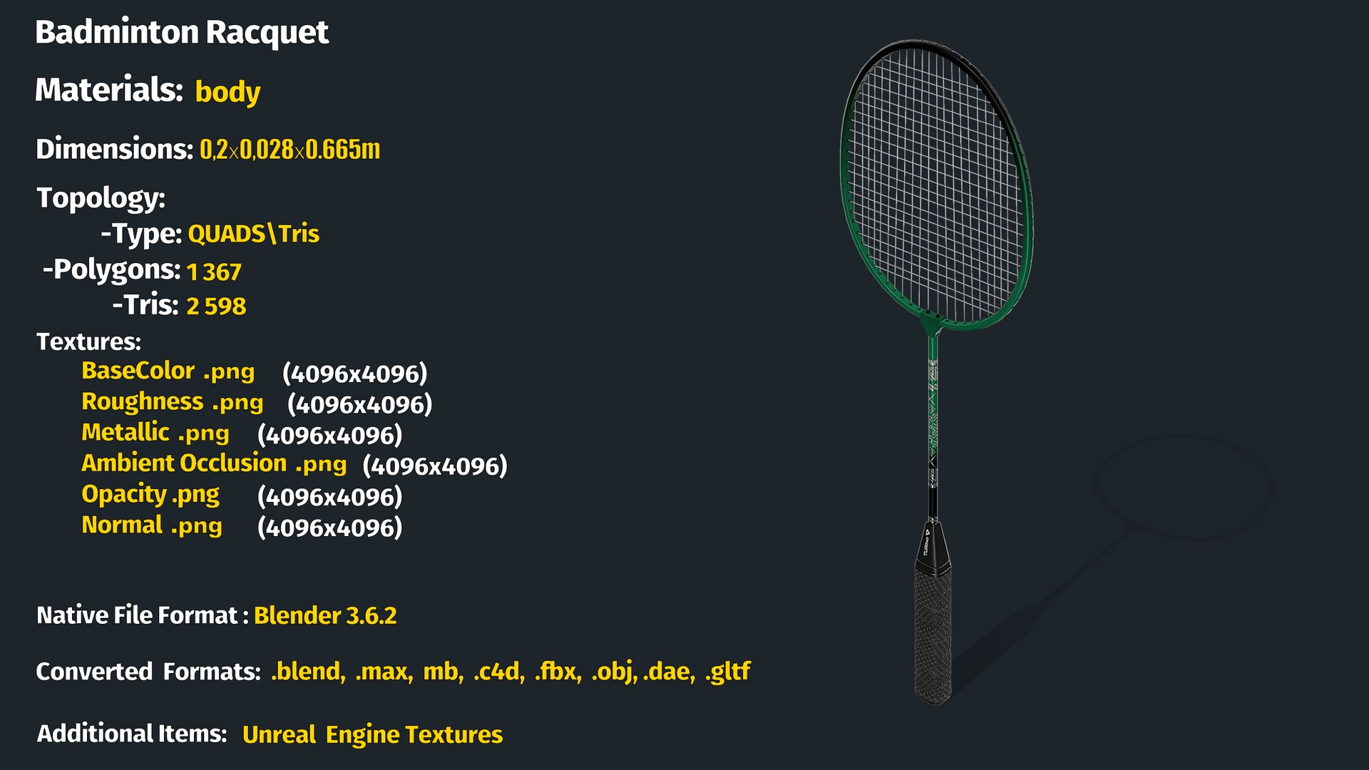 3D Badminton Racquet - TurboSquid 2141143