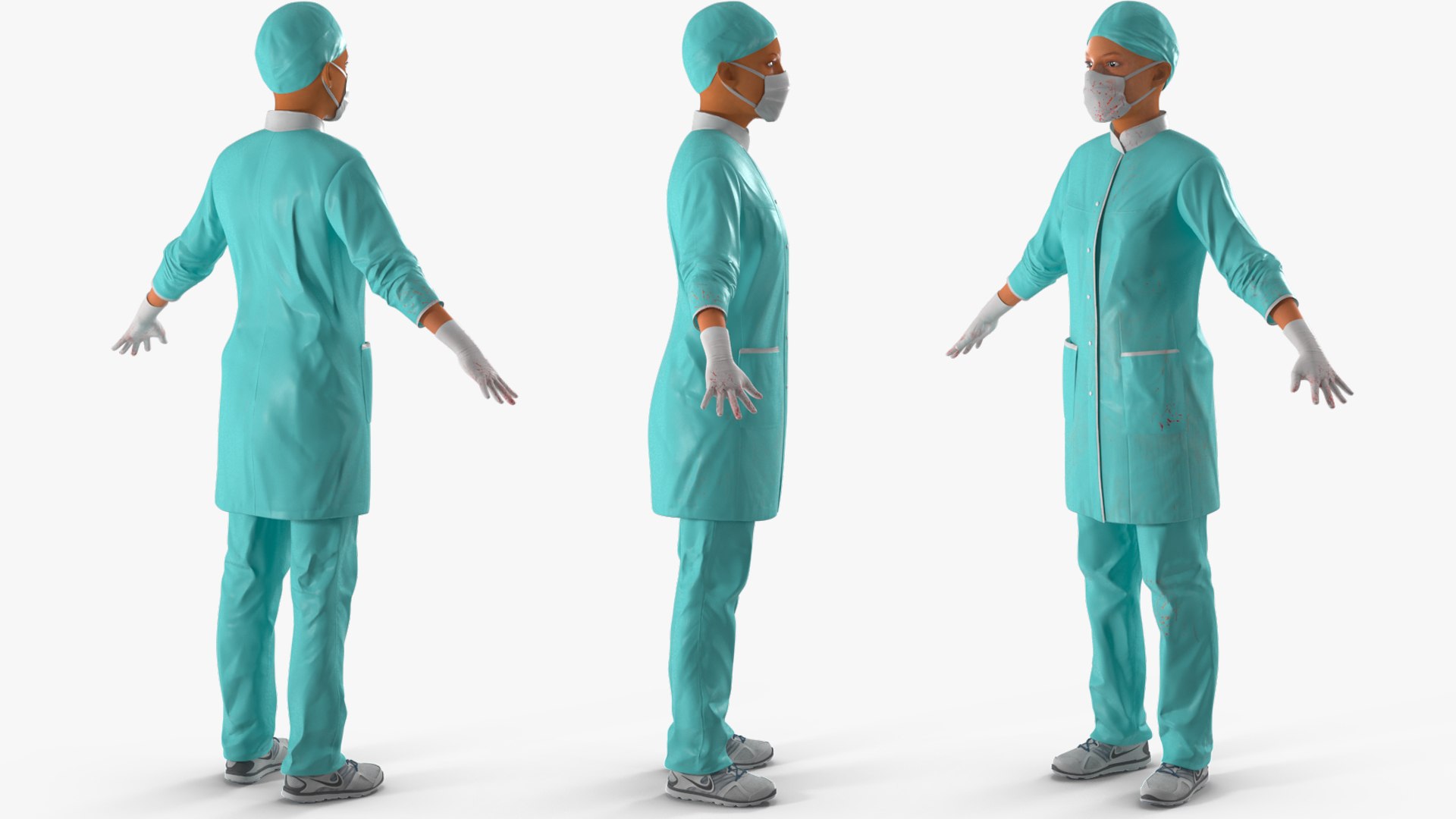 Female Doctor Wearing Face Mask Stained With Blood Rigged For Maya ...