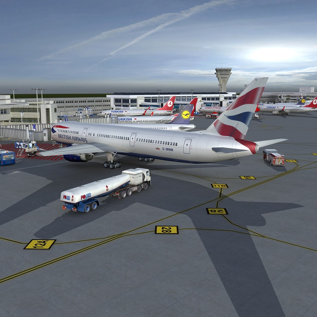 3d advanced airport vehicles planes model