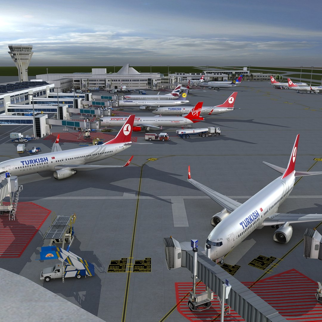 3d advanced airport vehicles planes model